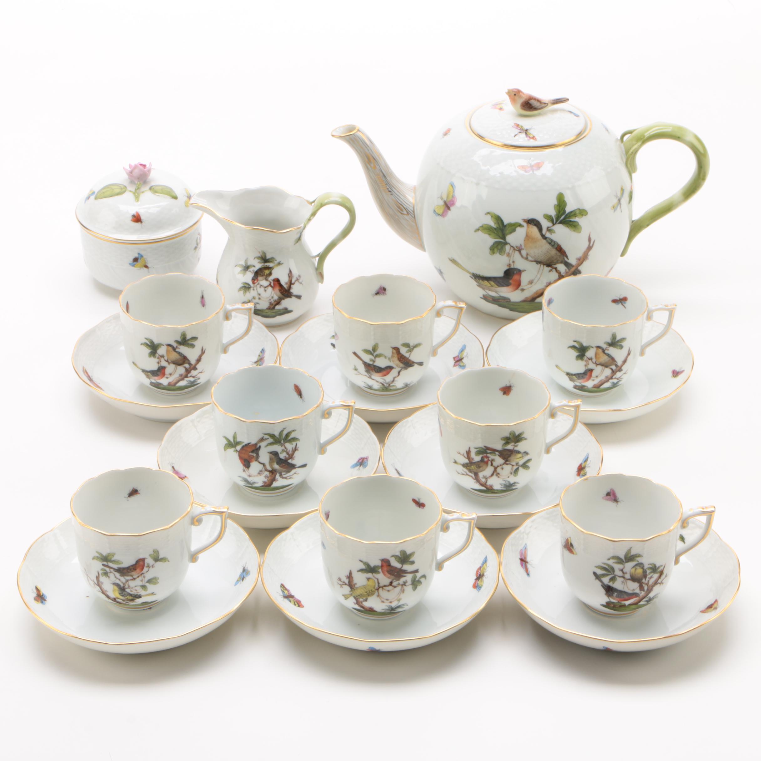 Herend Hand Painted "Rothschild Bird" Porcelain Tea Set | EBTH