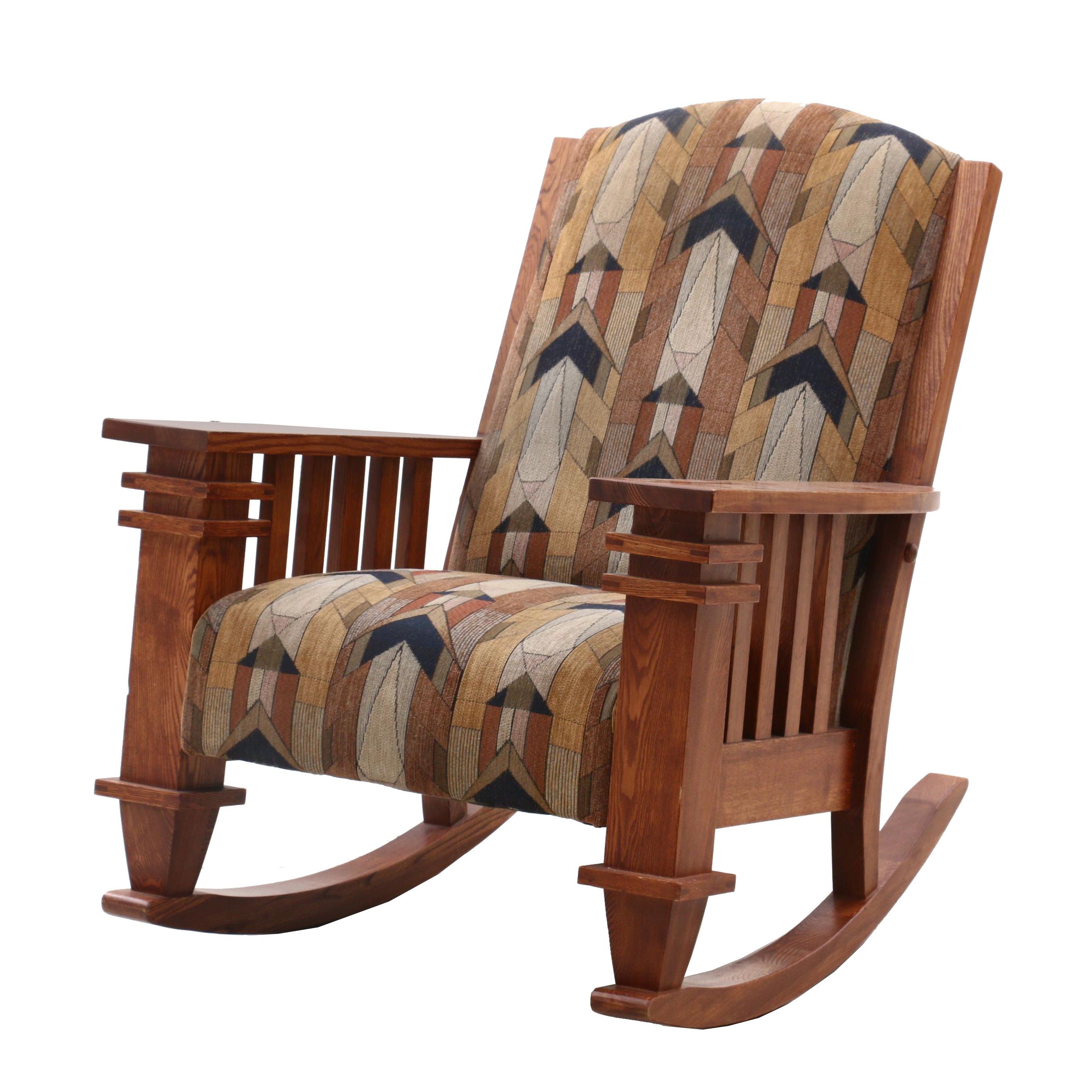 Mission Style Oak Upholstered Rocking Chair | EBTH