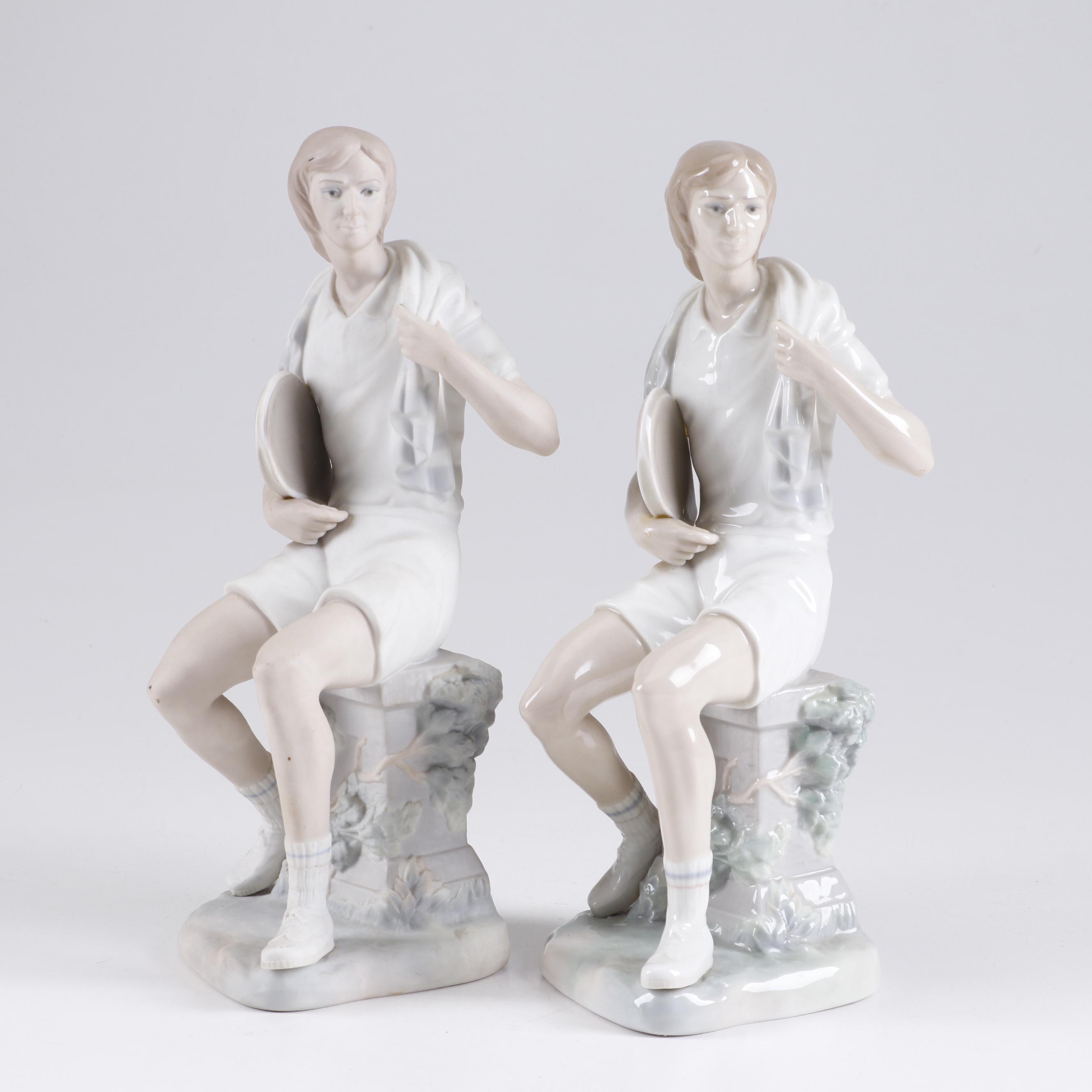 Lladro Porcelain and Bisque "Boy Tennis Player" Figurines | EBTH