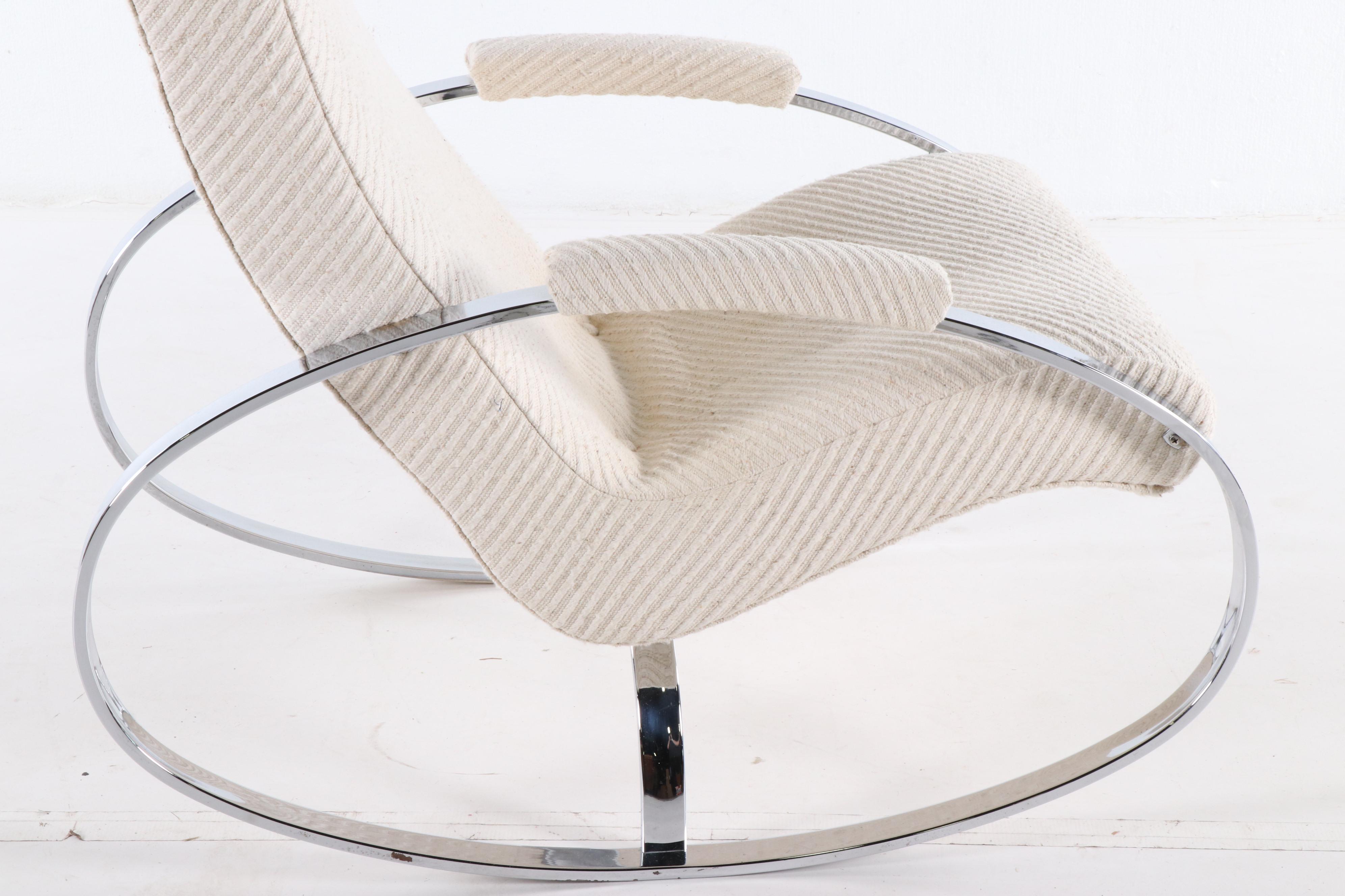 Milo Baughman Chrome Flatbar Oval Rocking Chair, Circa 1970s | EBTH
