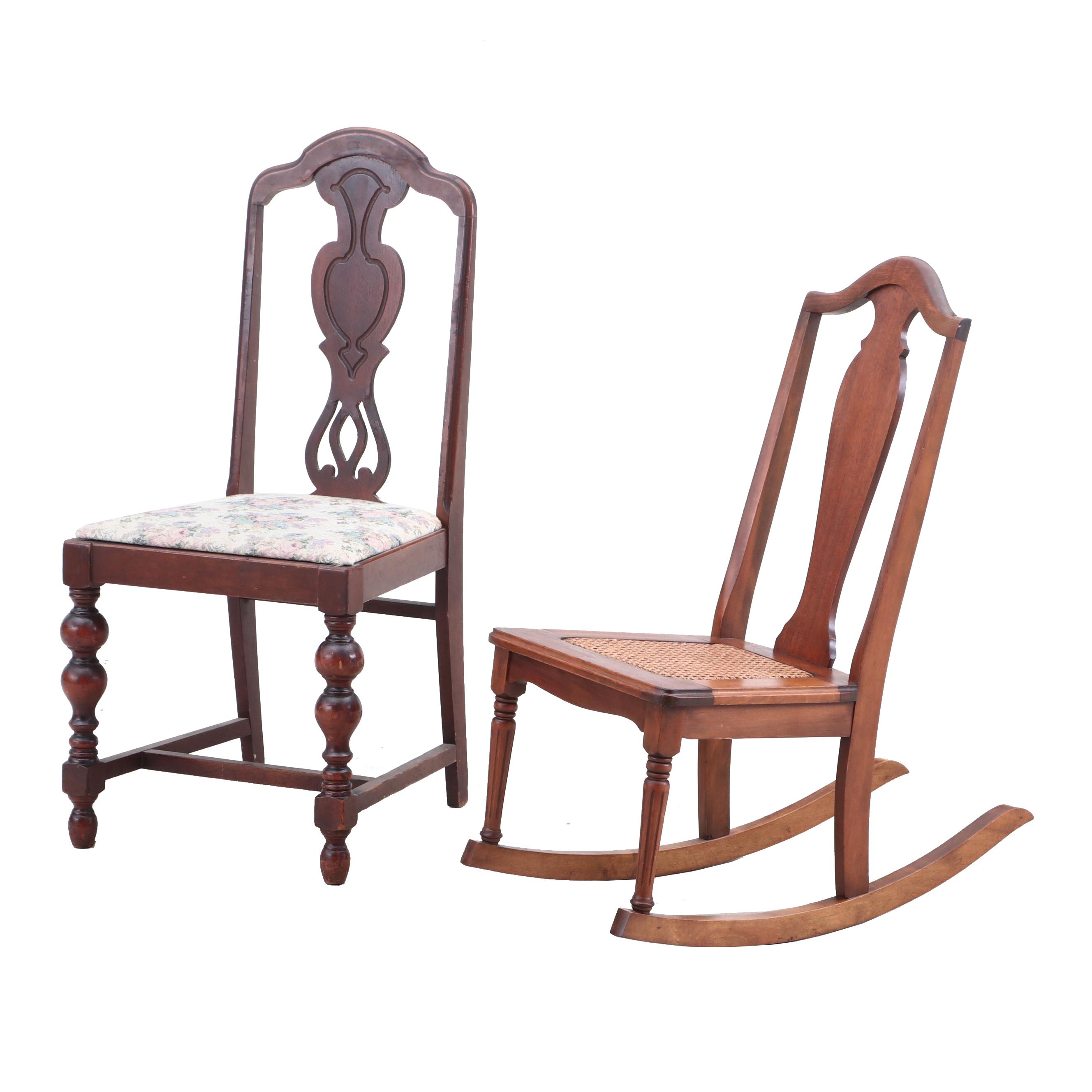 Colonial Style Walnut Finished Gumwood Side and Rocking Chair | EBTH