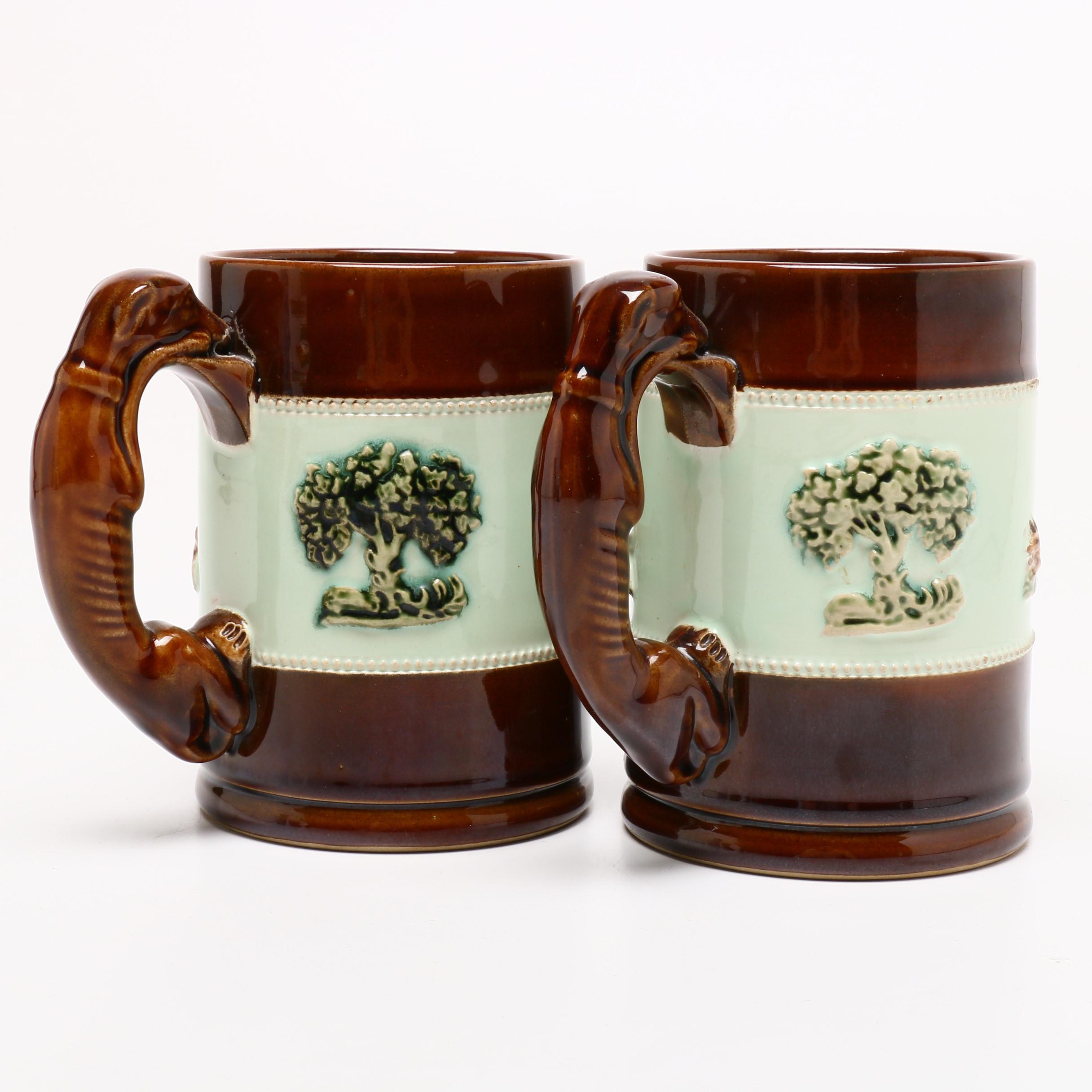 Bourne Denby, Derby, "Fox Hunt" English Ceramic Mugs, Circa 1940s | EBTH