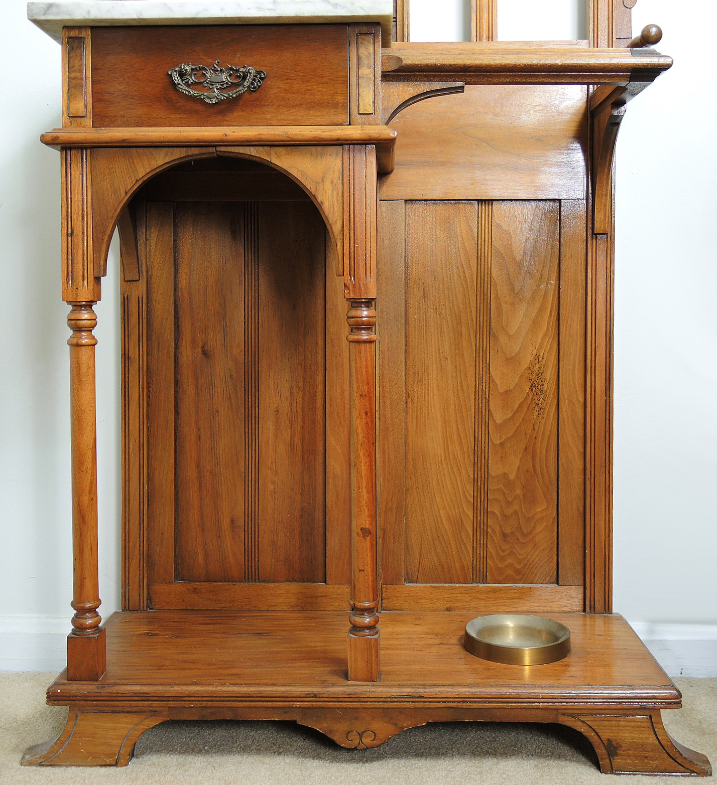 Victorian, Eastlake Style Walnut and Oak Hall Tree, Late 19th Century ...