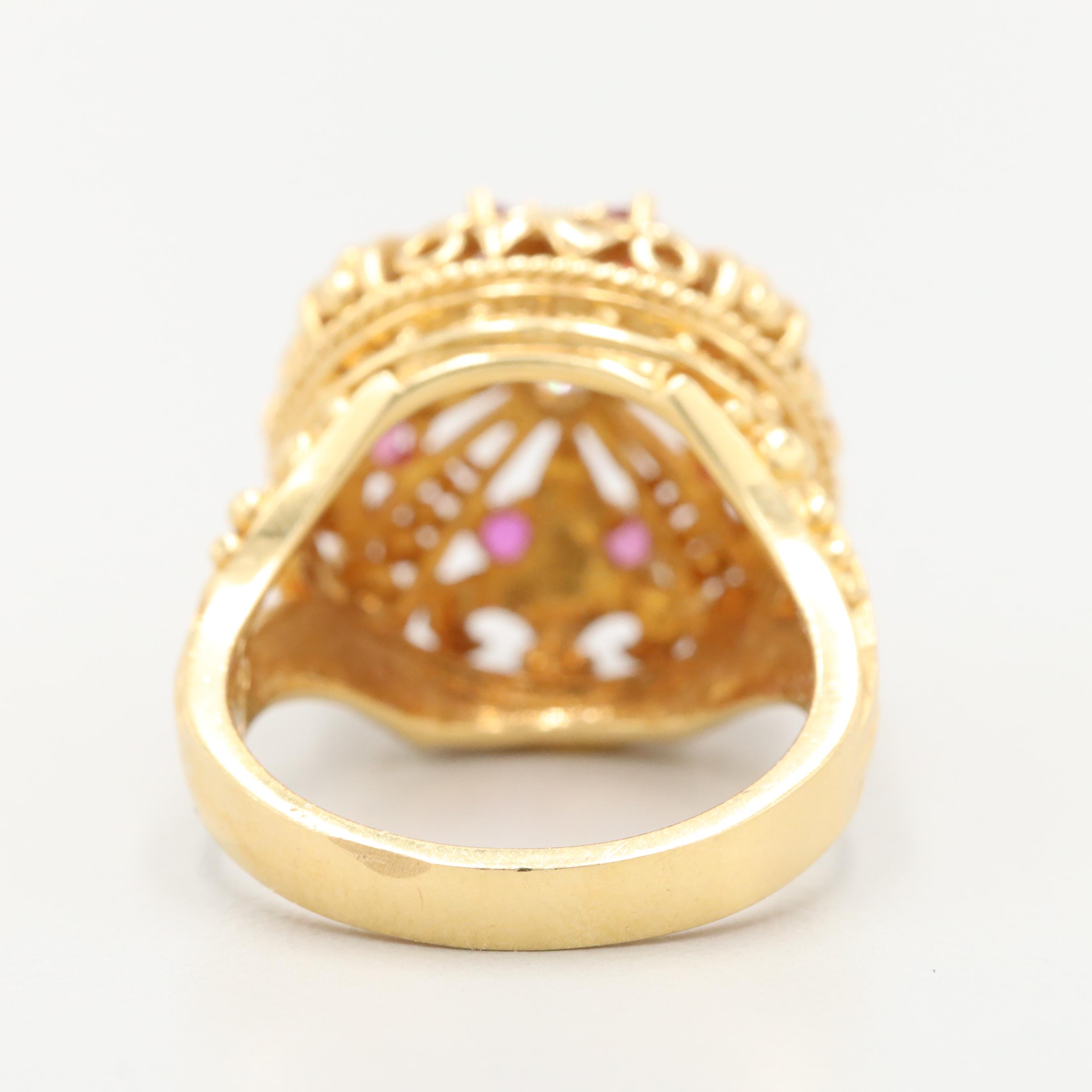 Franklin Mint 18K Yellow Gold Diamond and Ruby Fleur-de-Lis Crown Ring ...