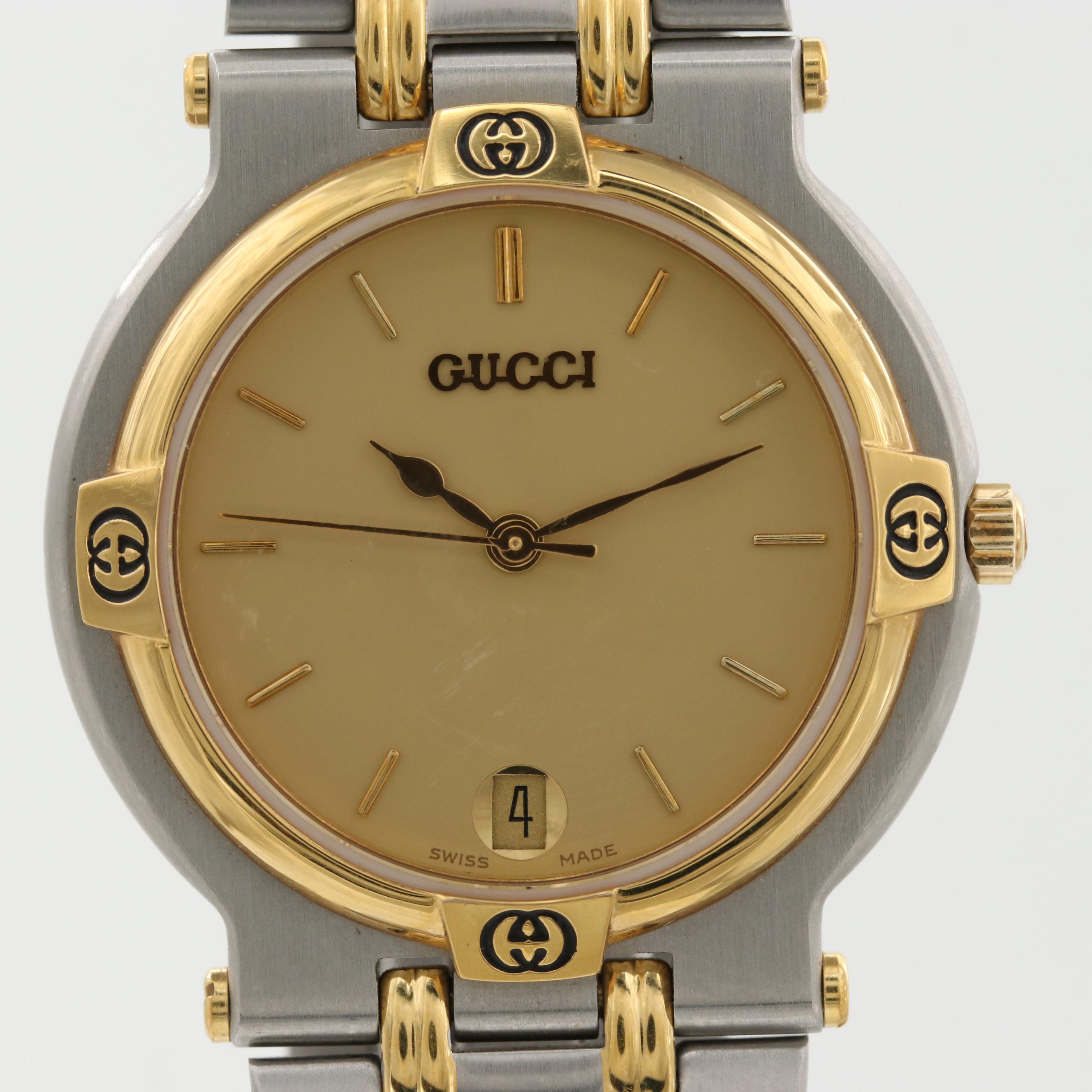 Vintage Gucci 9000M Two Tone Stainless Steel Quartz Wristwatch with ...