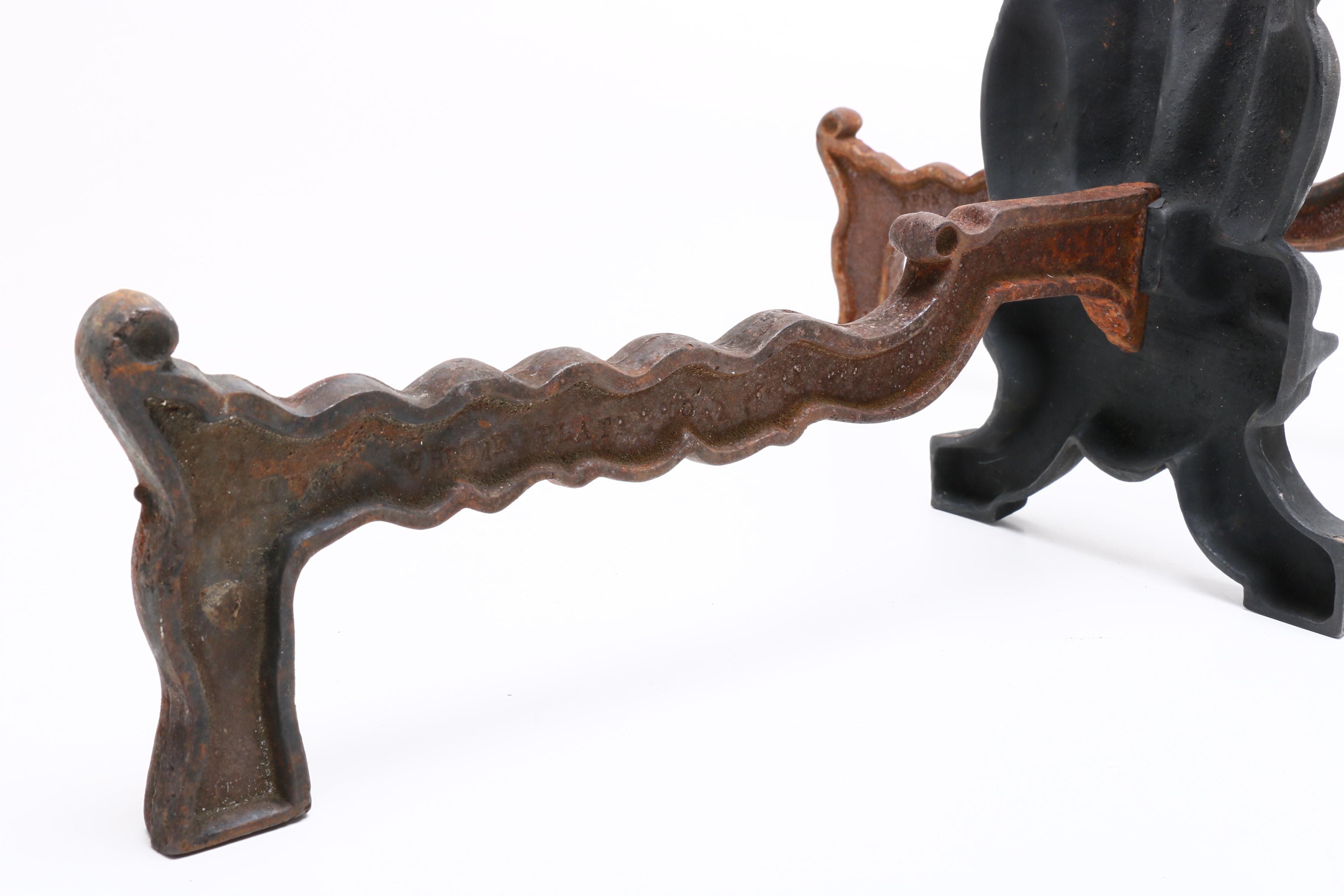 Cast Iron Fireplace Cat Andirons with Yellow Eyes, Early Twentieth ...