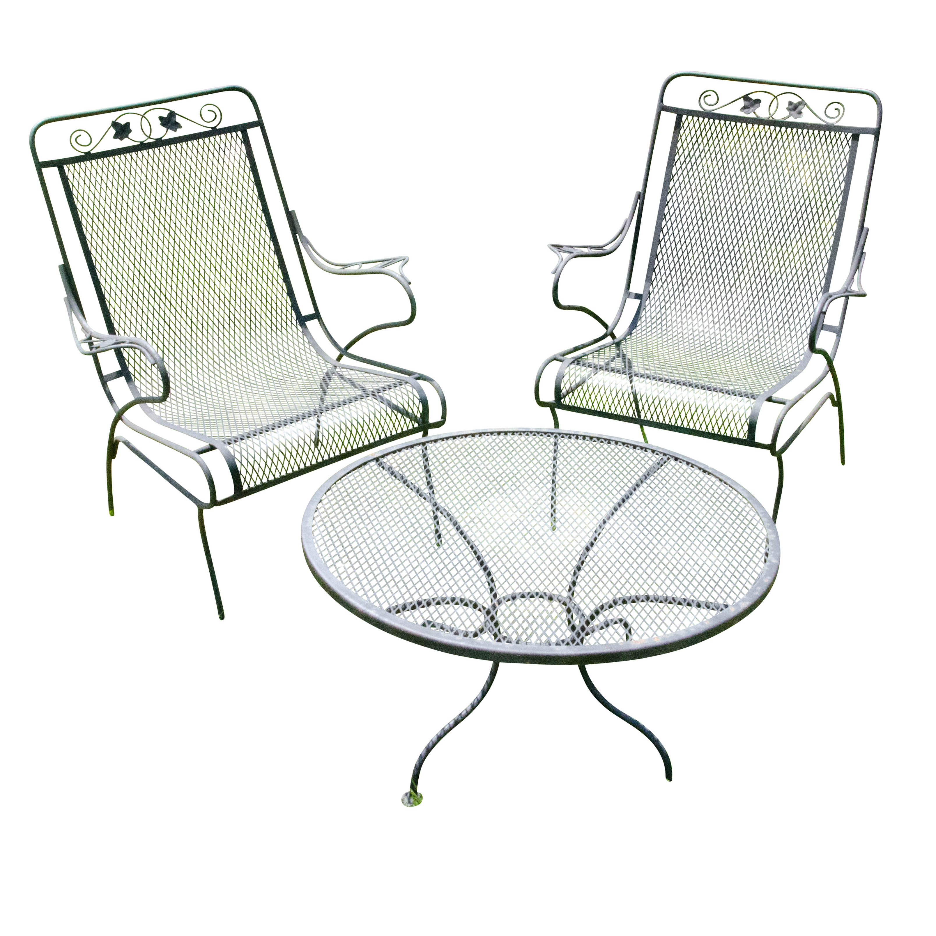 Wrought Iron Mesh Patio Chairs and Accent Table | EBTH