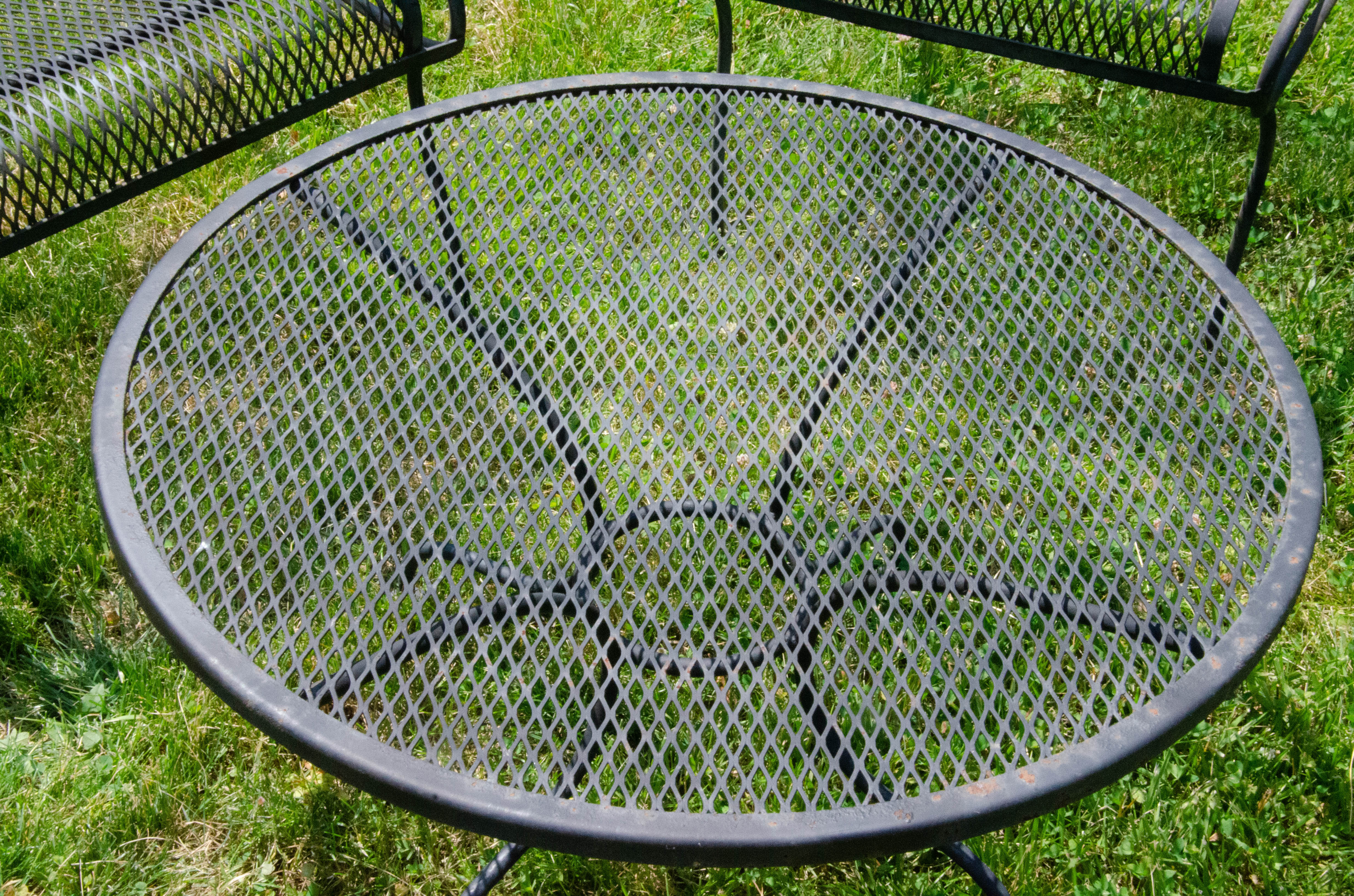 Wrought Iron Mesh Patio Chairs and Accent Table | EBTH