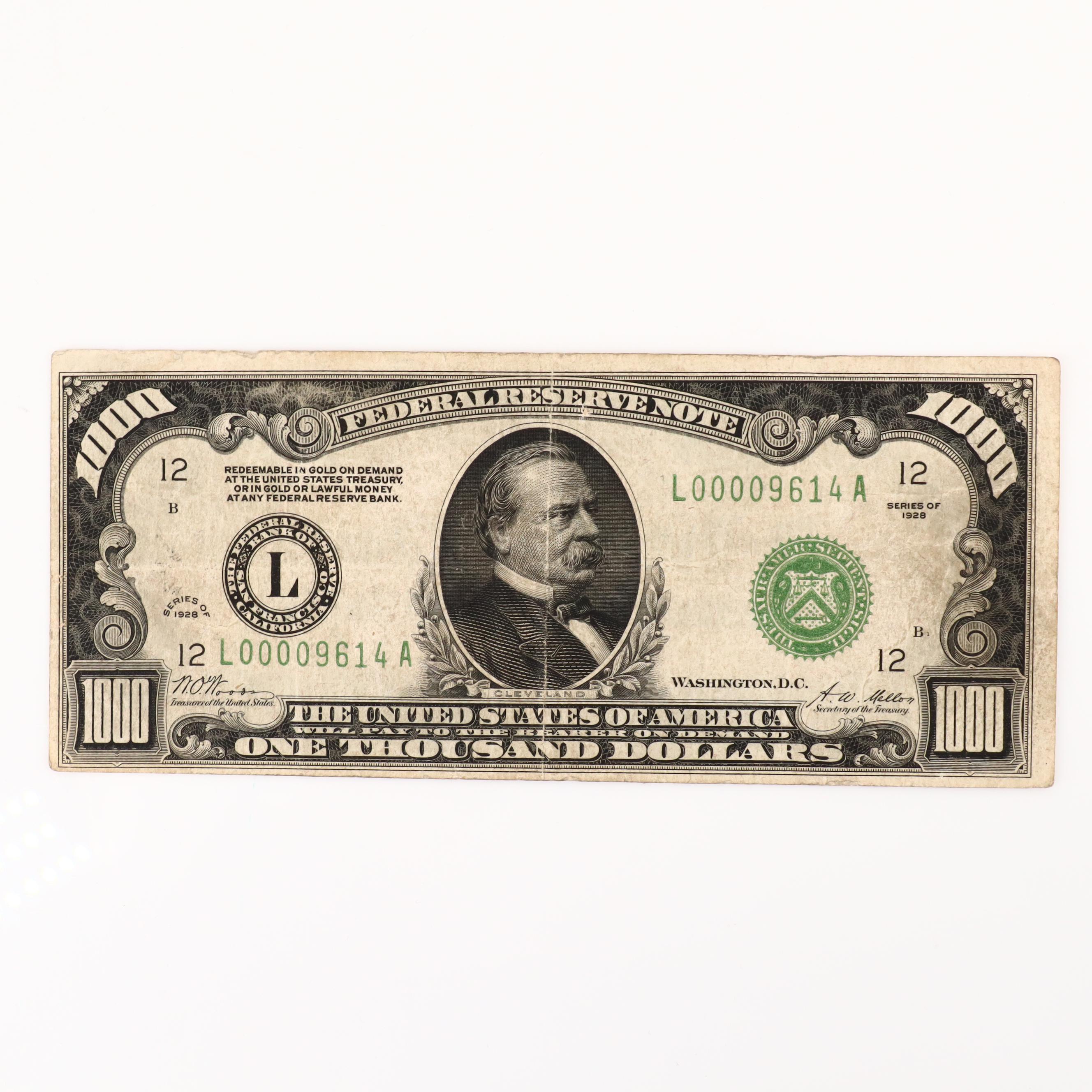 Series of 1928 U.S. $1000 Federal Reserve Note | EBTH