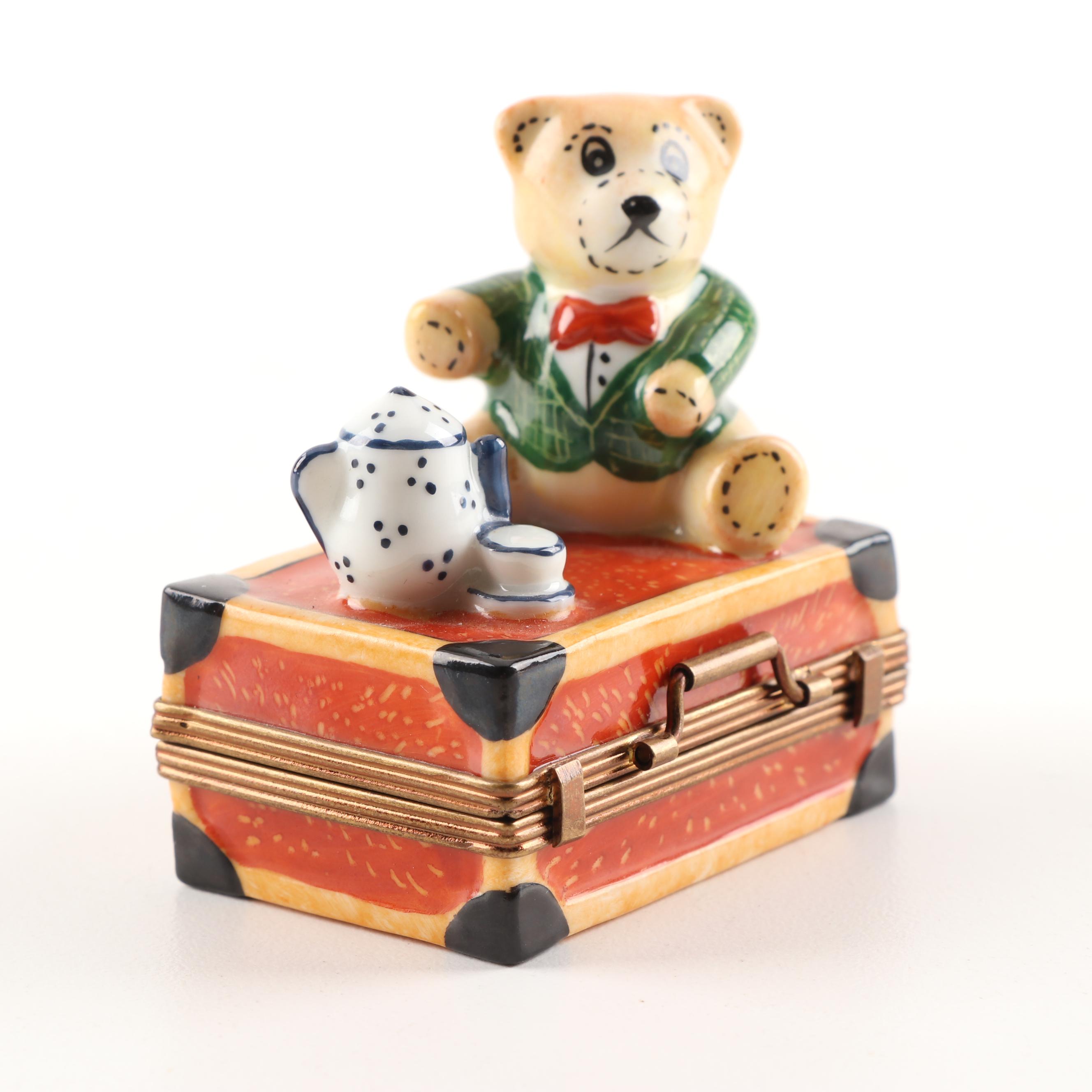 Parry Vieille Limoges Hand-Painted Porcelain Teddy Bear Trinket Box | EBTH
