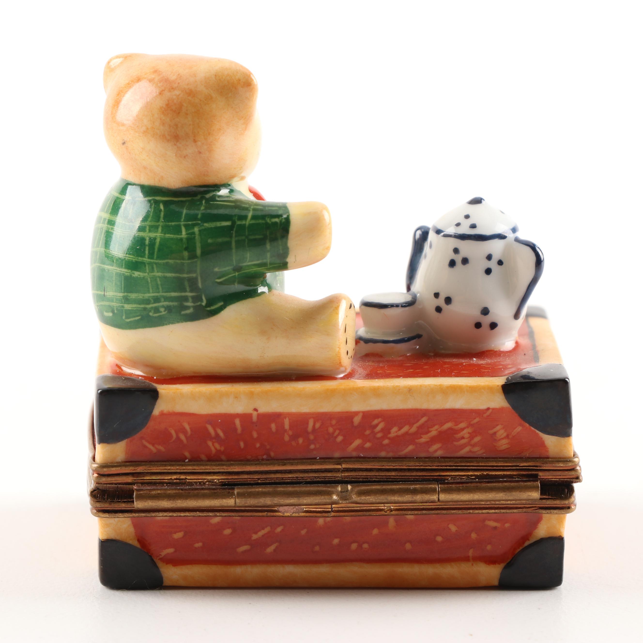 Parry Vieille Limoges Hand-Painted Porcelain Teddy Bear Trinket Box | EBTH