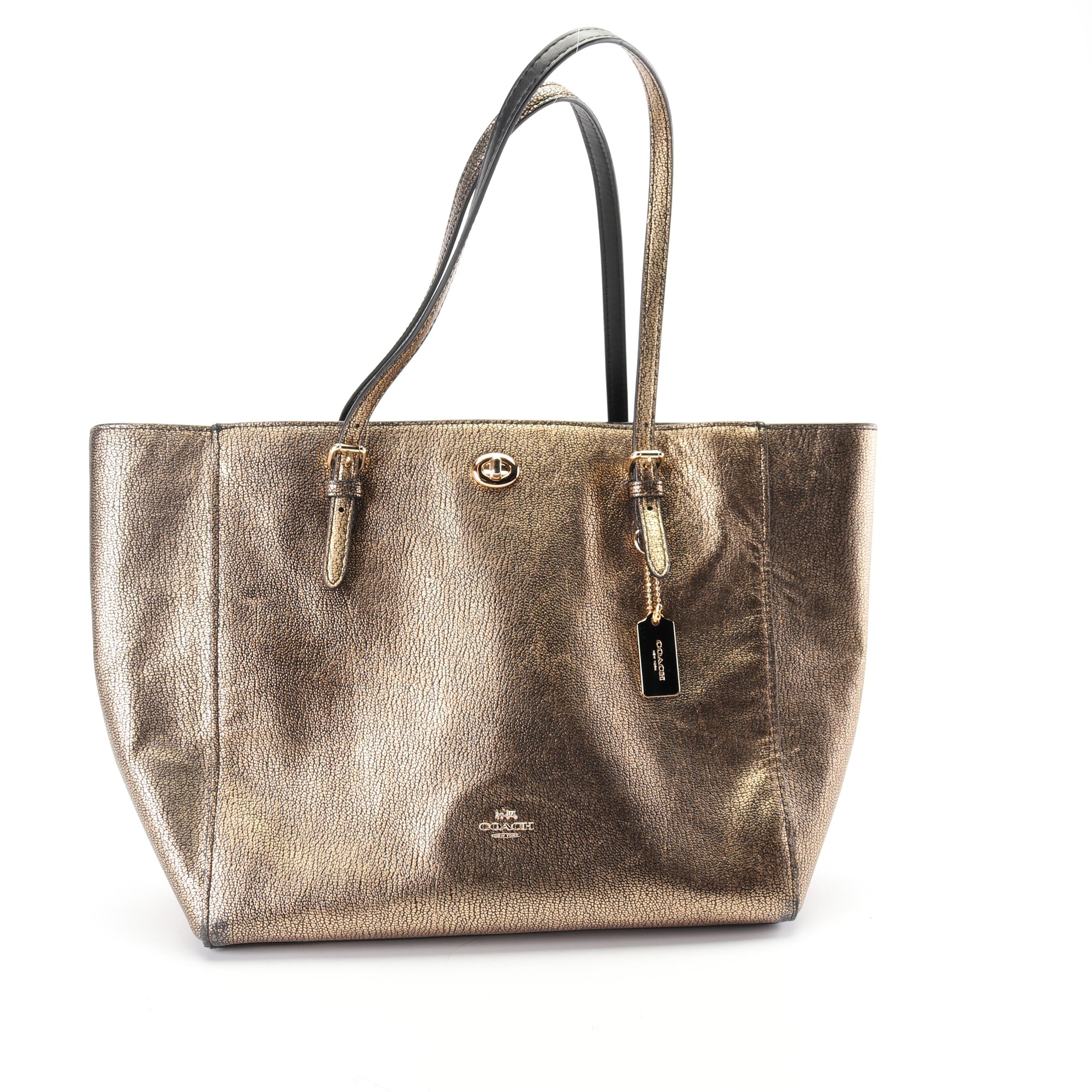 Coach Metallic Gold Pebble Leather Turnlock Tote | EBTH