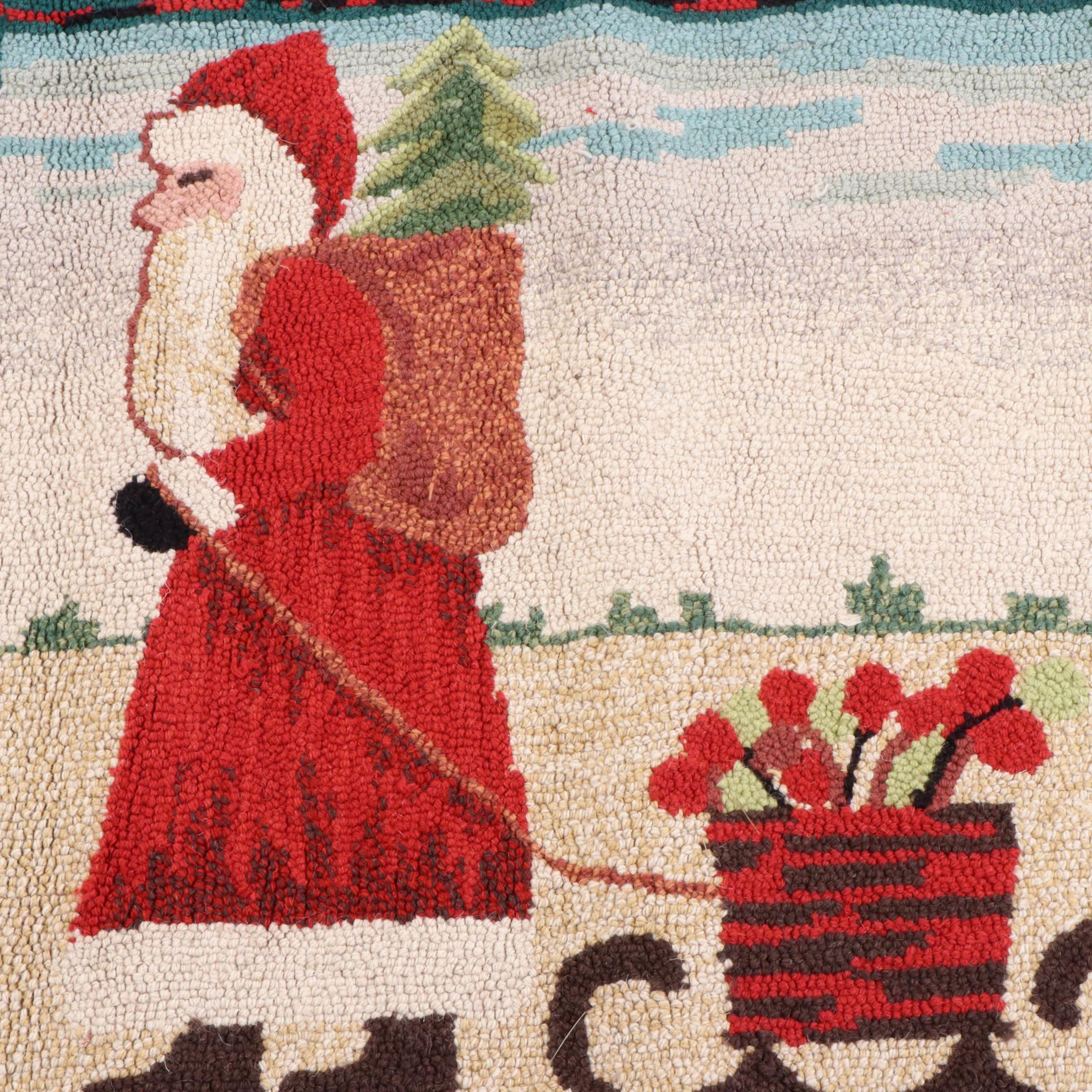 Hand-Hooked Santa Claus Wool Rug | EBTH