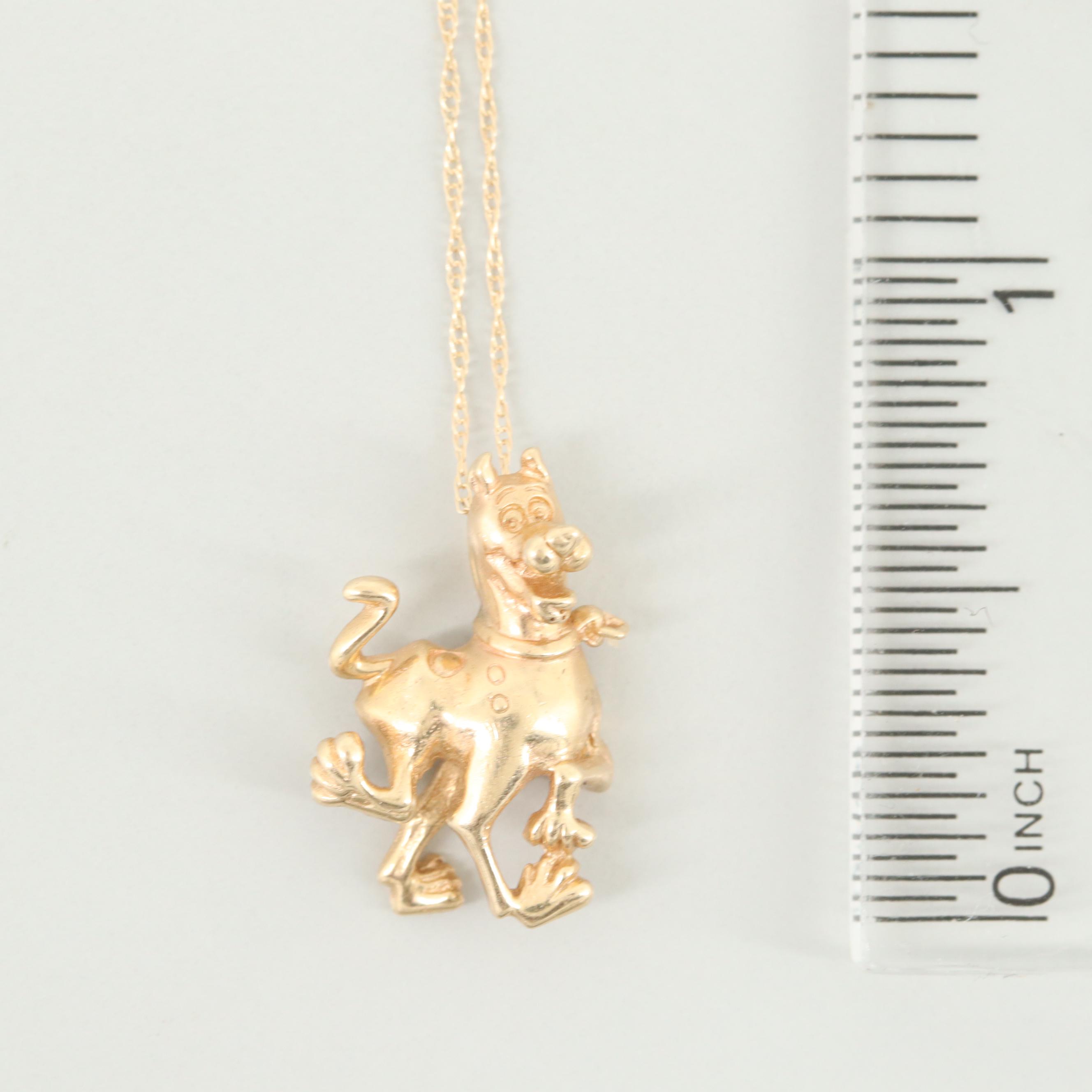 14K Yellow Gold Scooby Doo Motif Pendant Necklace | EBTH