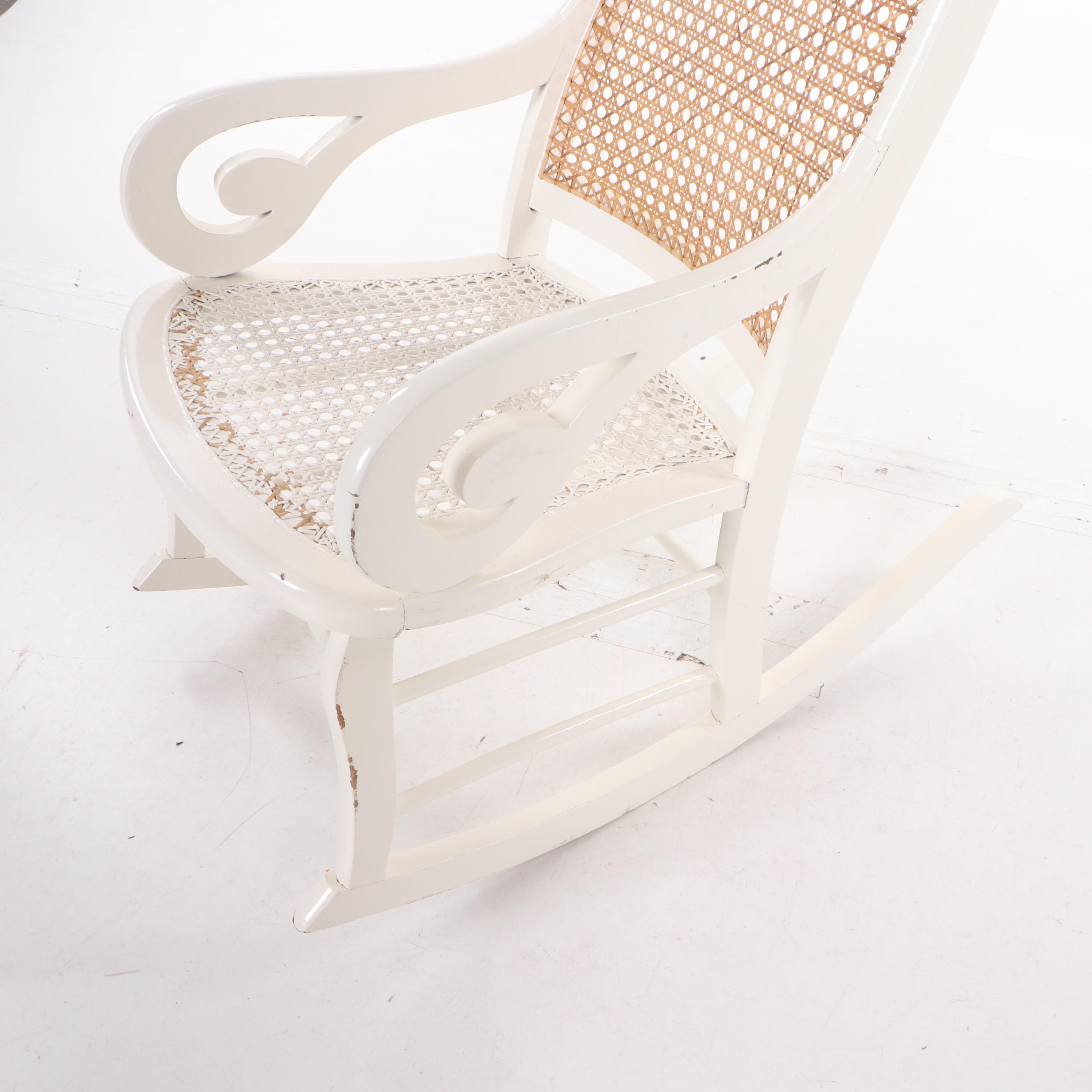 Lincoln Style Painted Wood and Cane Rocking Chair, 20th Century | EBTH