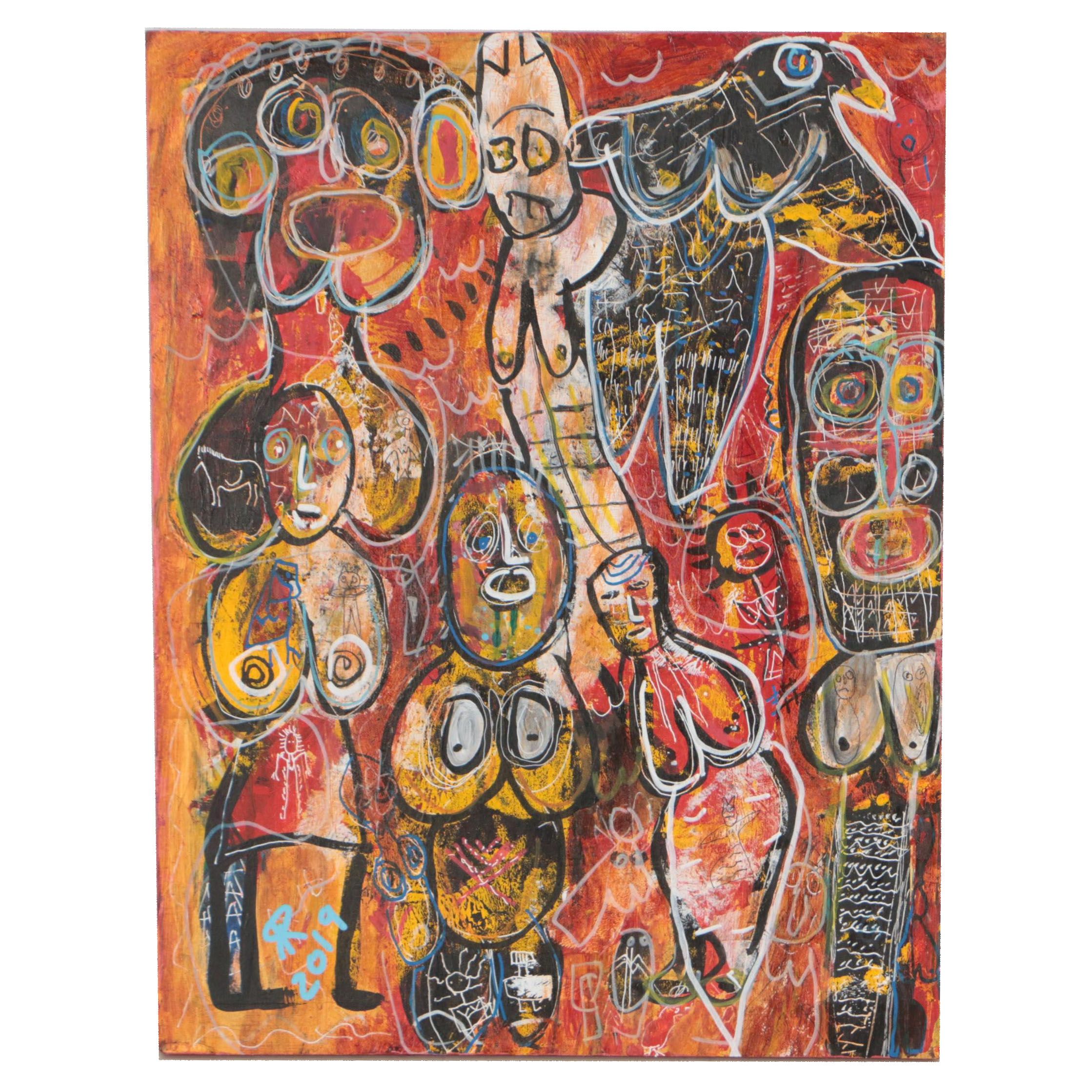 Reda Rackley Outsider Art Acrylic Painting "Breast Breast Breast" | EBTH