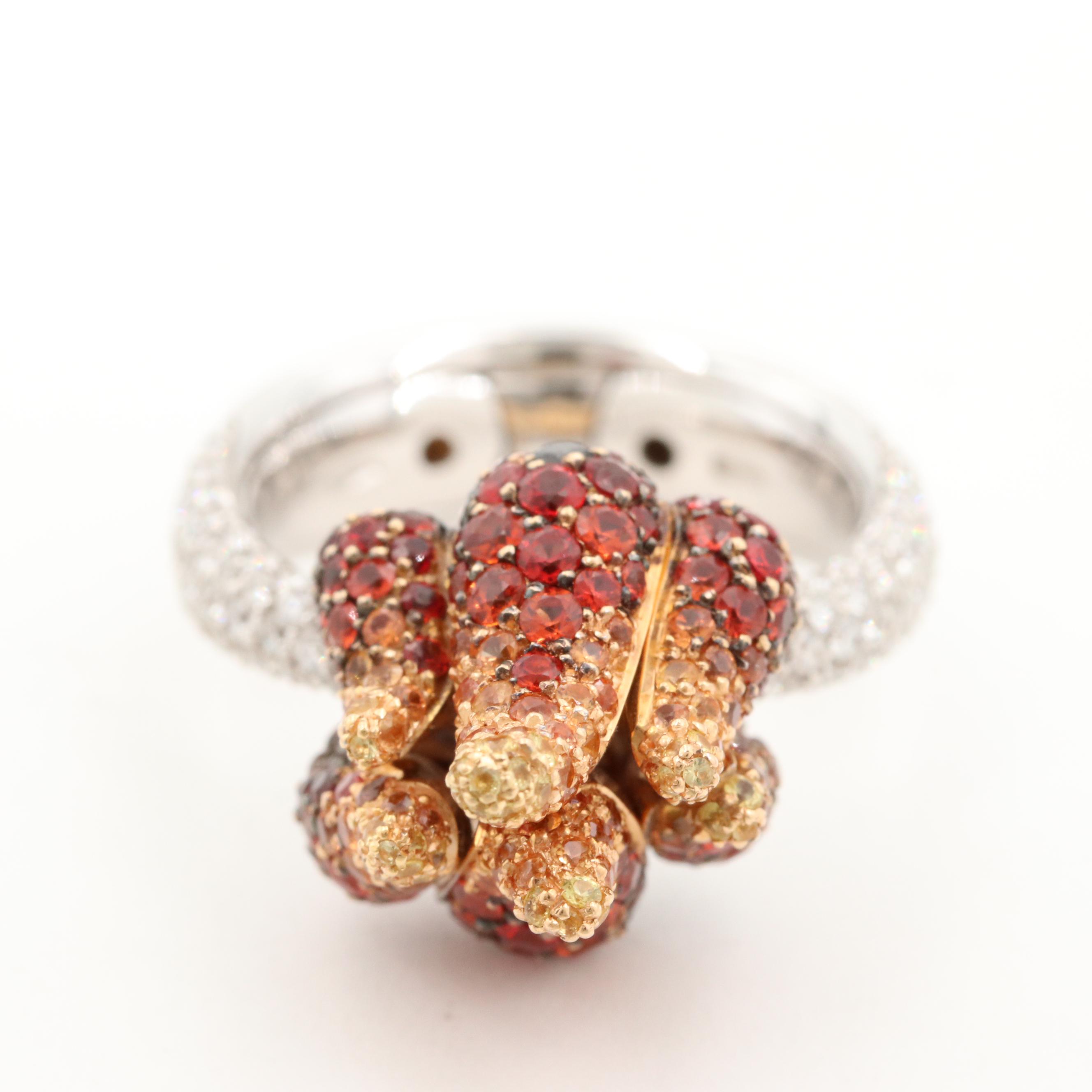 Palmiero 18K White Gold 1.94 CTW Diamond and Sapphire Pavé Flame Design ...