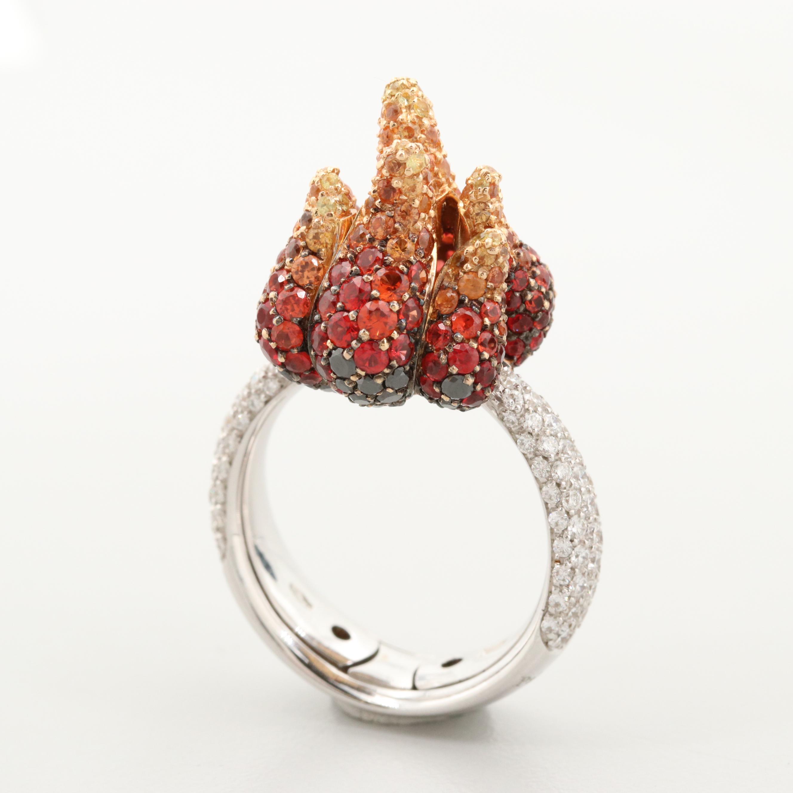 Palmiero 18K White Gold 1.94 CTW Diamond and Sapphire Pavé Flame Design ...