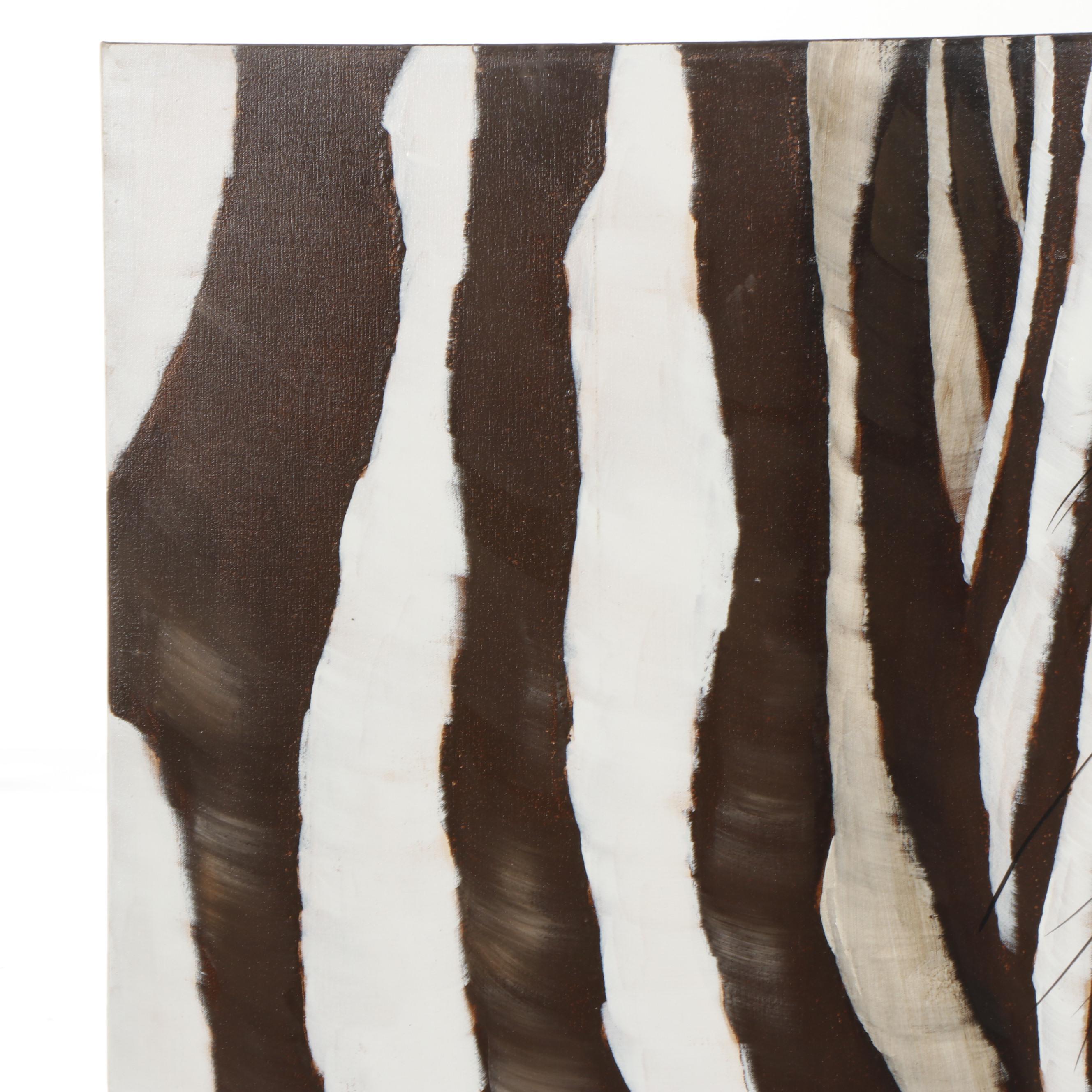 R. Atkins Large Scale Zebra Oil Painting | EBTH