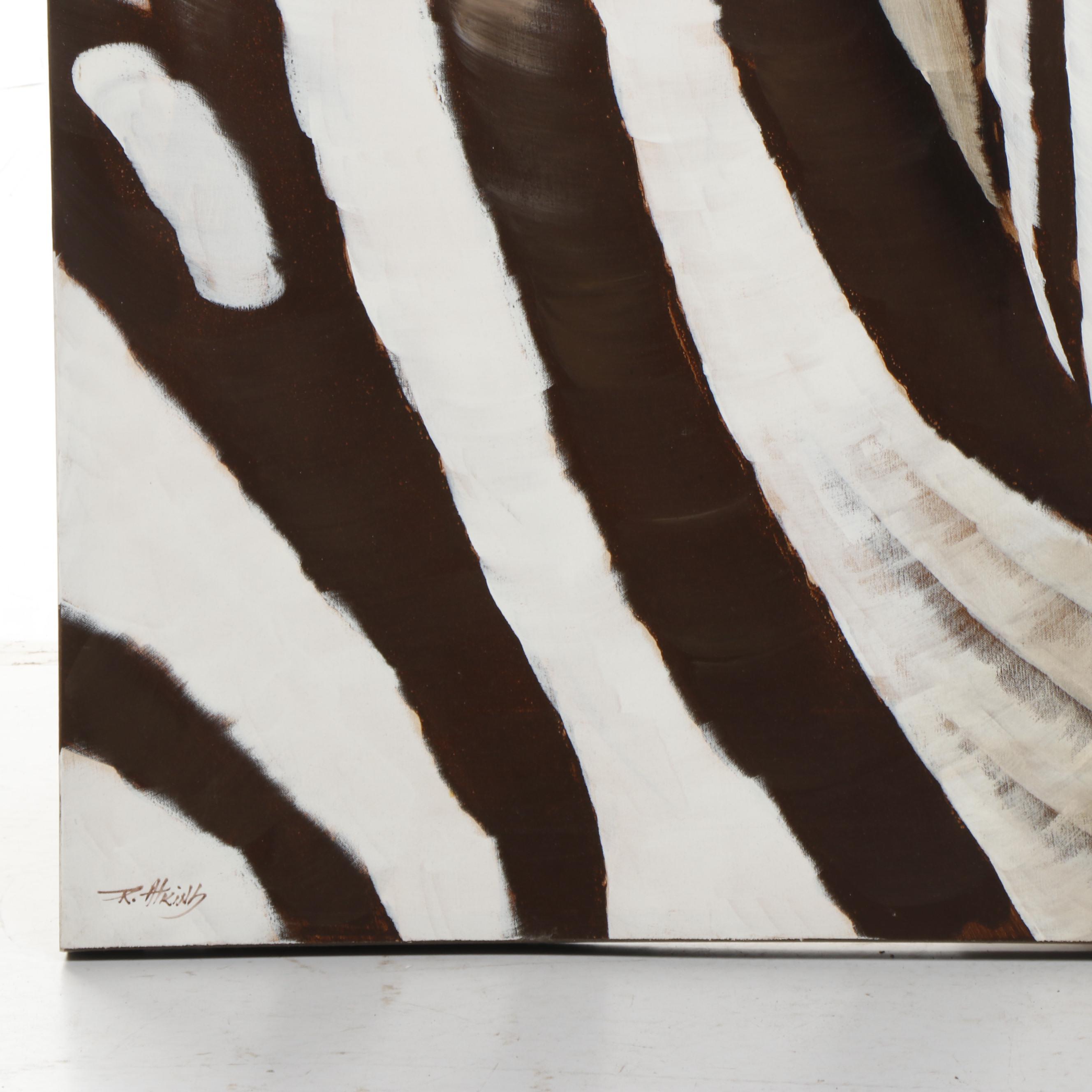 R. Atkins Large Scale Zebra Oil Painting | EBTH