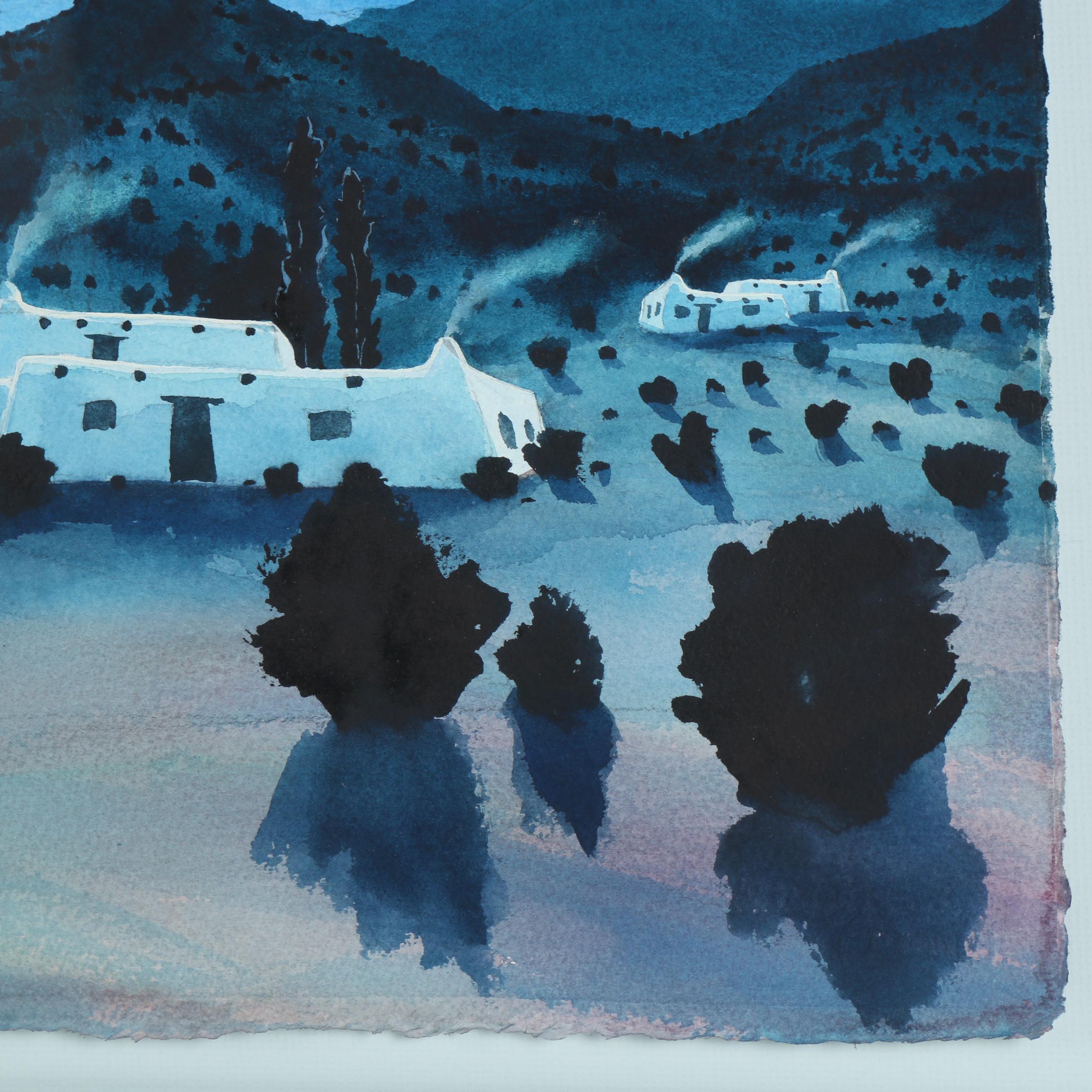 Todd Winters Watercolor Painting "Moonlight with Pueblos" | EBTH