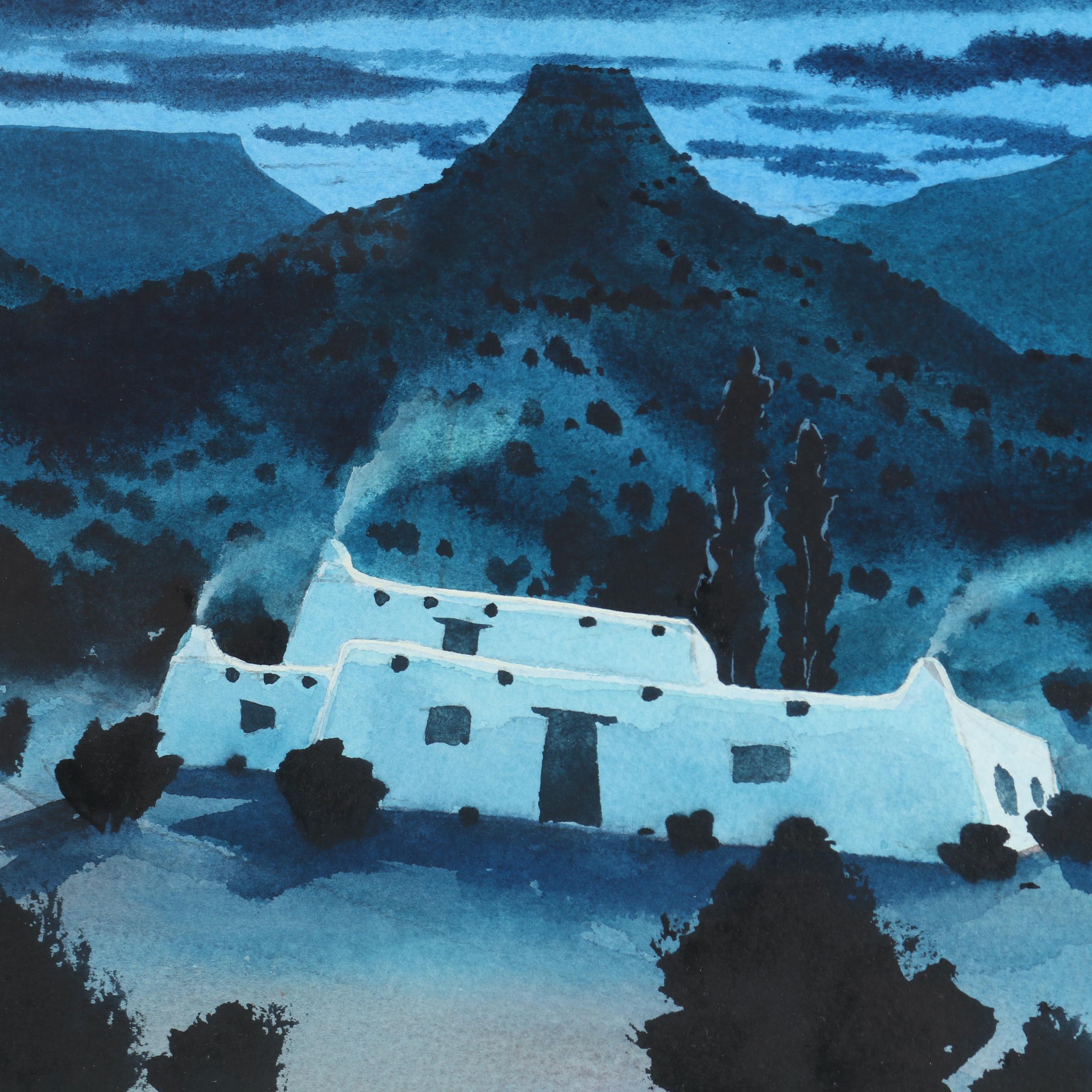 Todd Winters Watercolor Painting "Moonlight with Pueblos" | EBTH