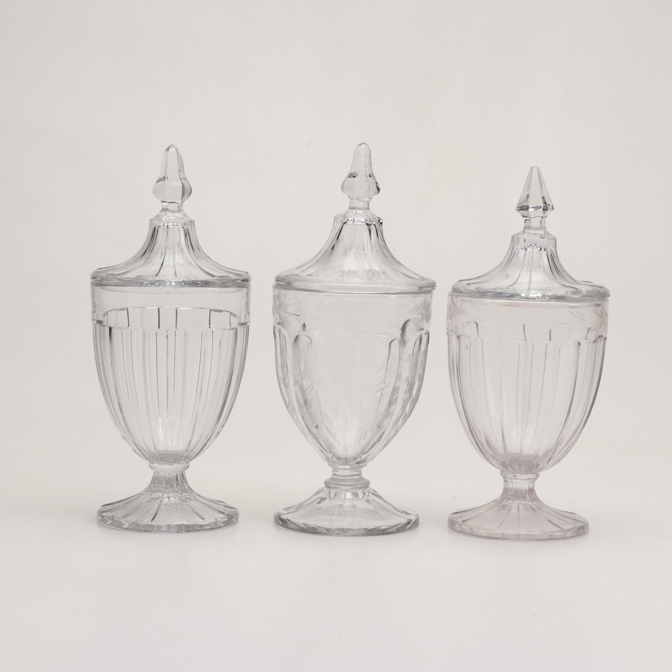 Heisey "Recessed Panel" Clear Glass Candy Jars, 1915-1933 | EBTH