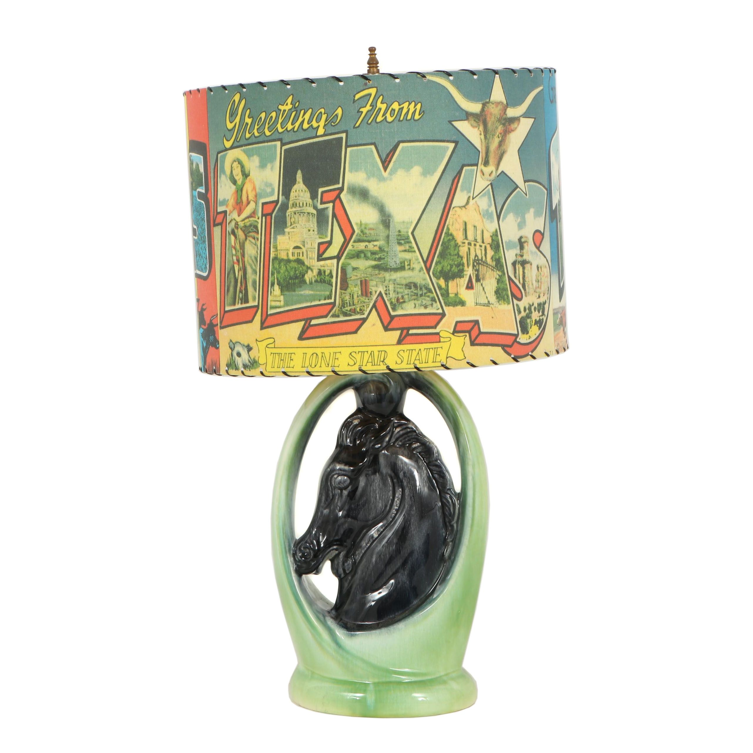Mid-Century Ceramic Table Lamp with "Greetings From Texas" Postcard ...