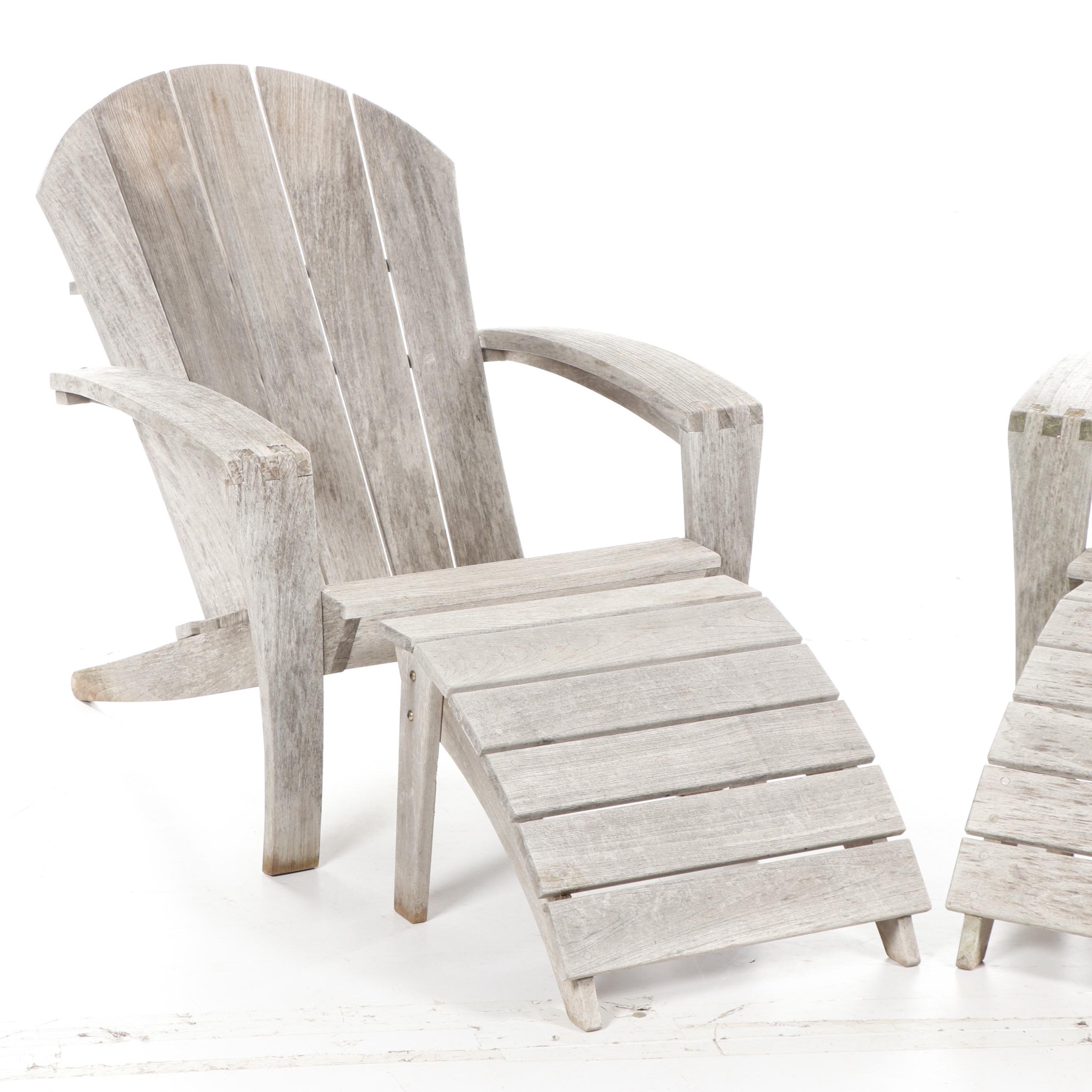 Smith & Hawken Teak Adirondack Style Patio Lounge Chairs with Footrests ...