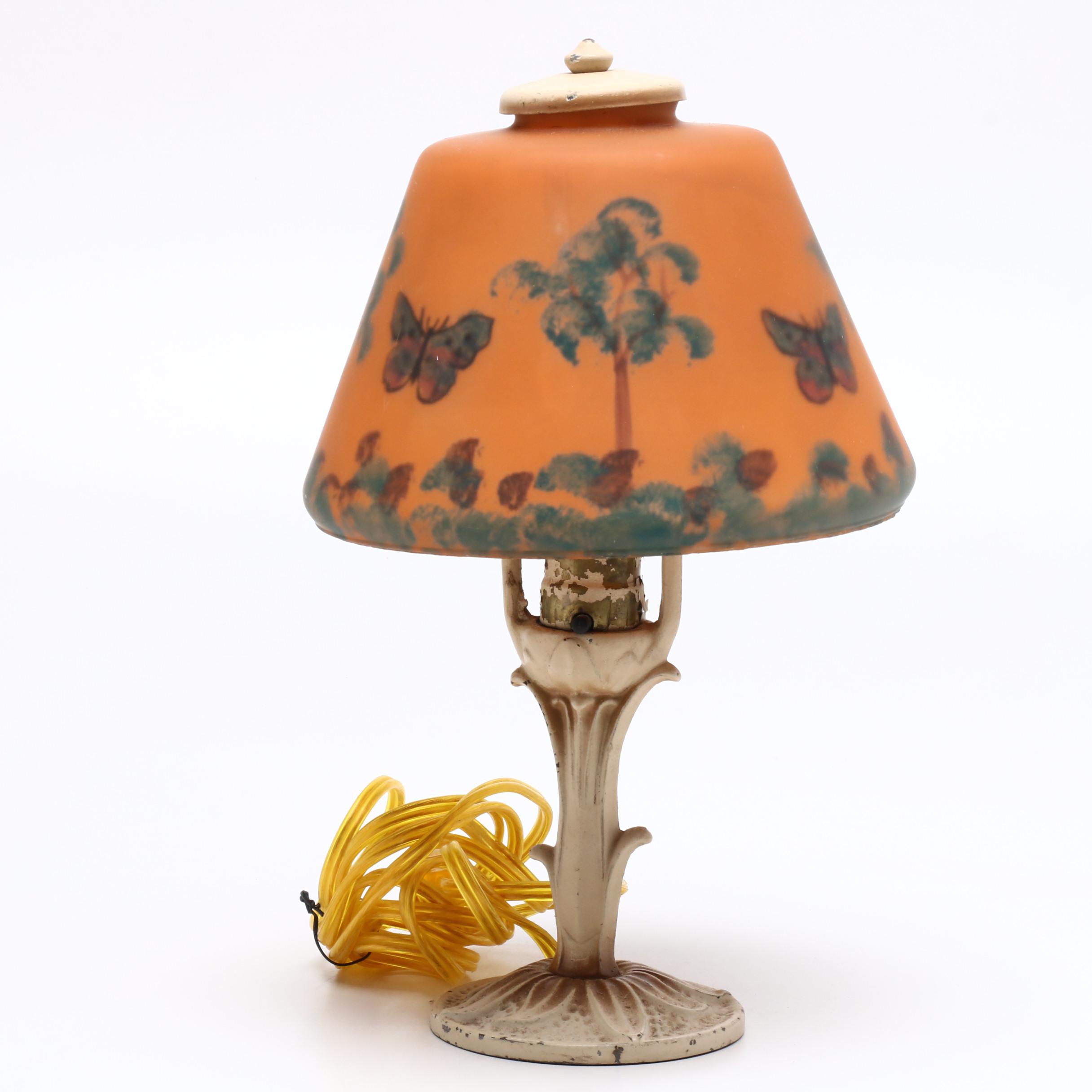 Aladdin Table Lamp with Reverse Painted Lamp Shade, Circa 1930s | EBTH