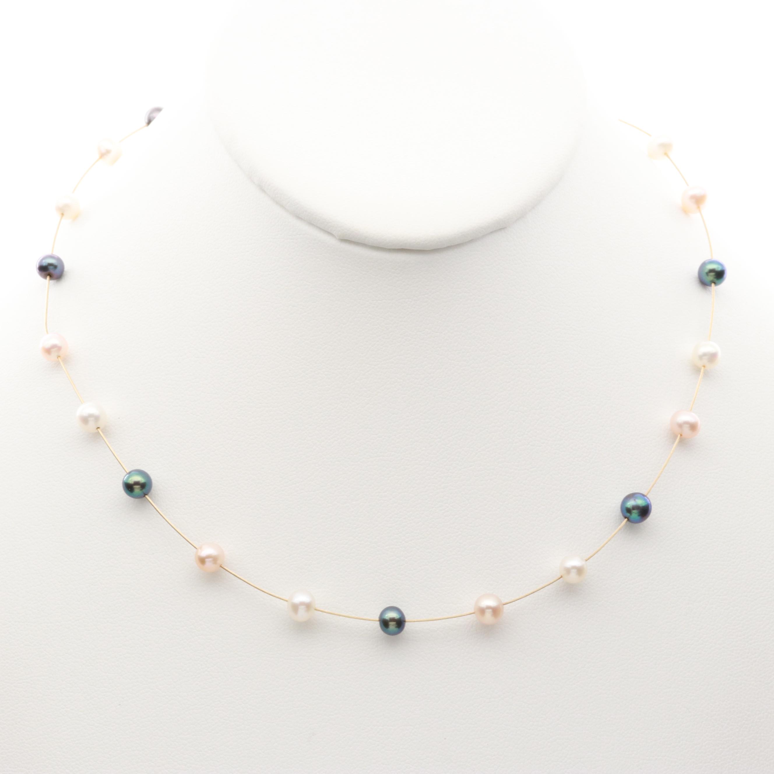 Peter Brams Designs 14K Yellow Gold Cultured Pearl Station Necklace | EBTH