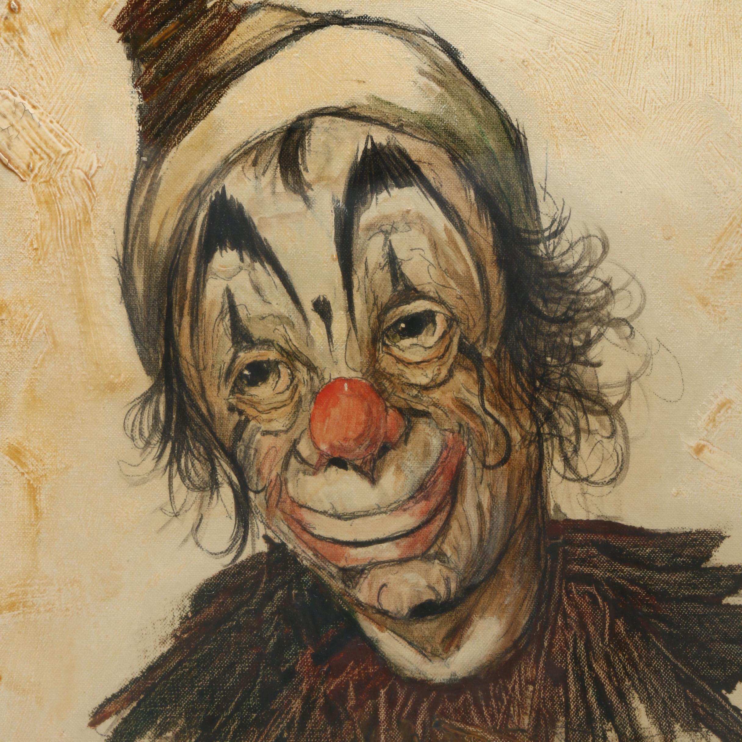 Louis Spiegel Acrylic and Pen & Ink Clown Portrait | EBTH
