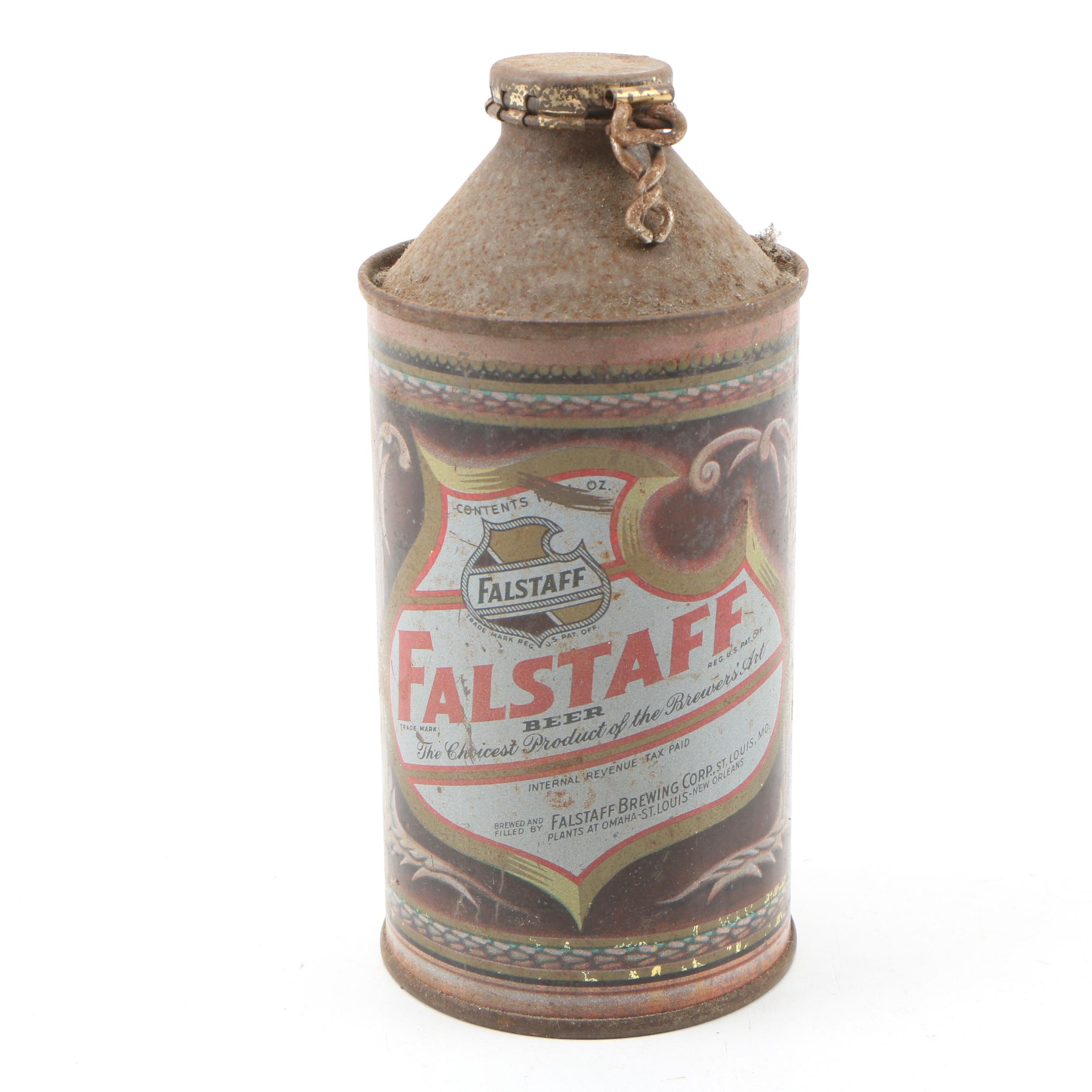 Falstaff Brewing Corp. Cone Top Beer Can with Cap, Circa 1940s | EBTH