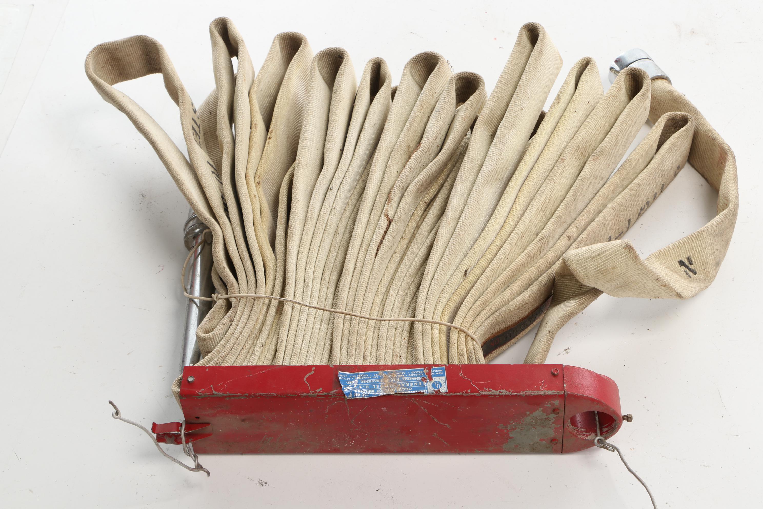 Fire Hose with Semi-Automatic Hose Rack, Vintage | EBTH