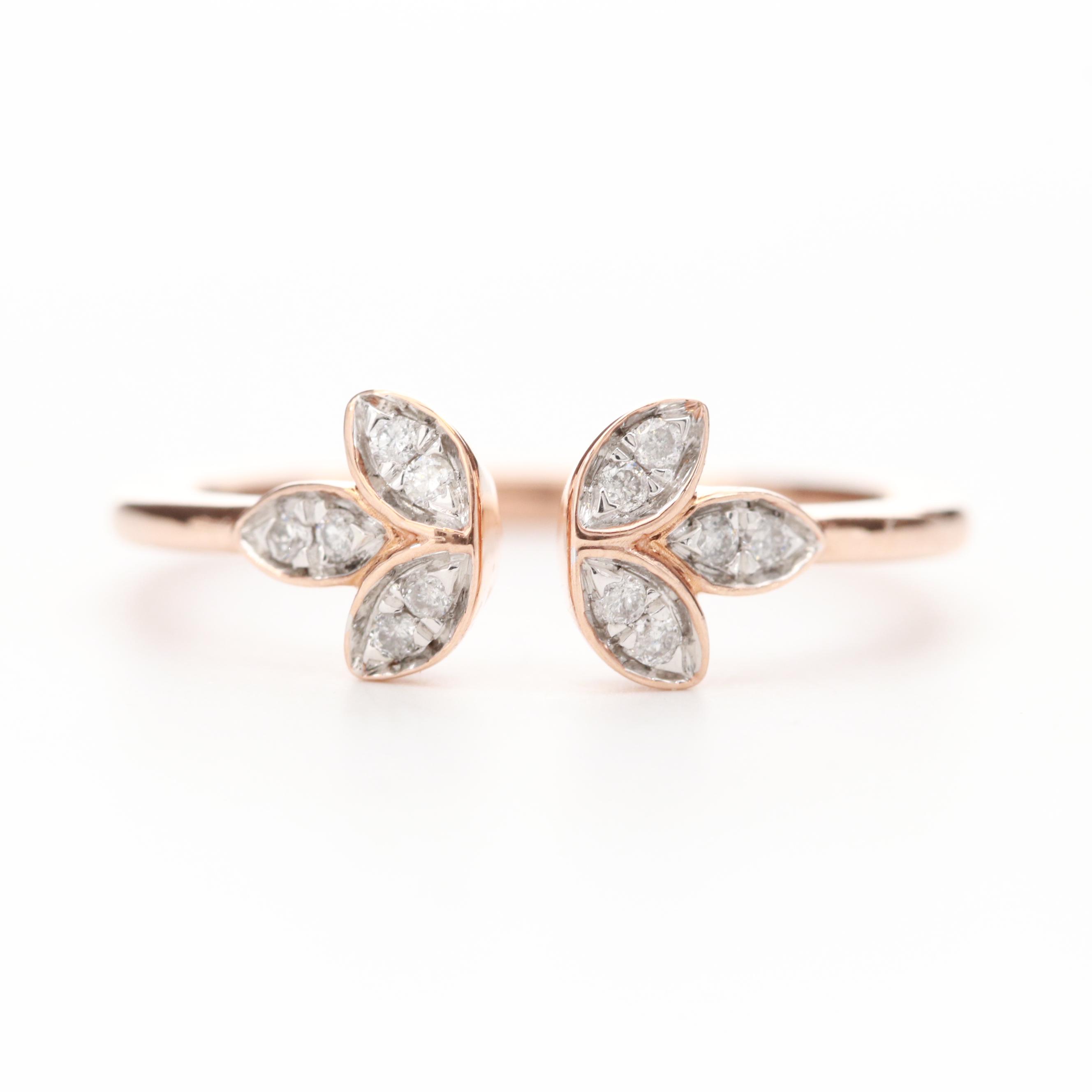 10K Rose Gold Diamond Open Top Ring | EBTH