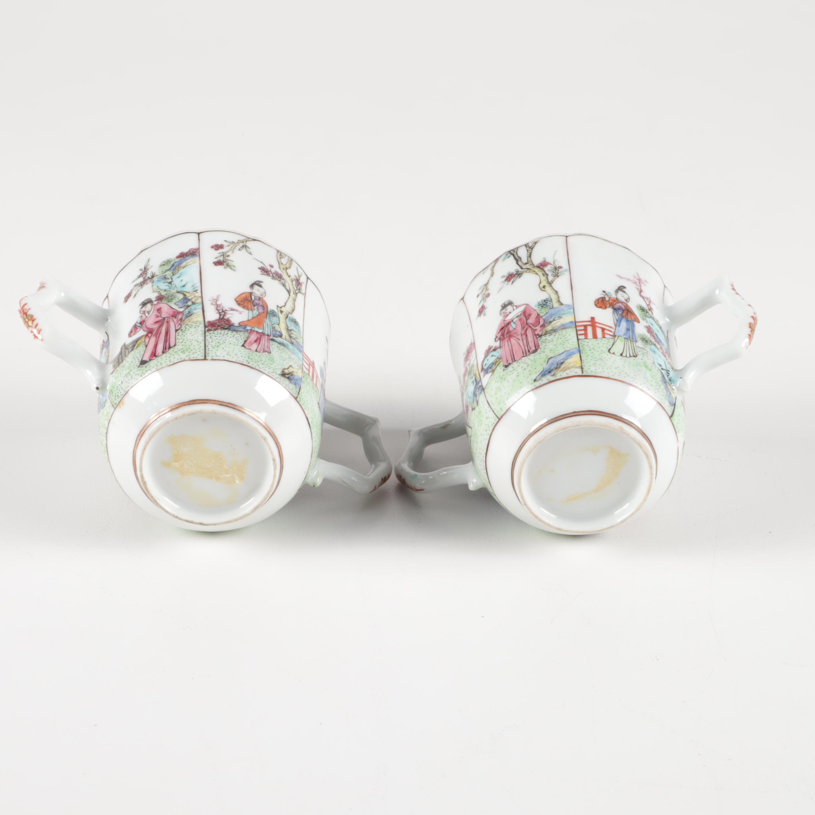 Chinese Double Handled Teacups and Saucers, Early Republic Era | EBTH