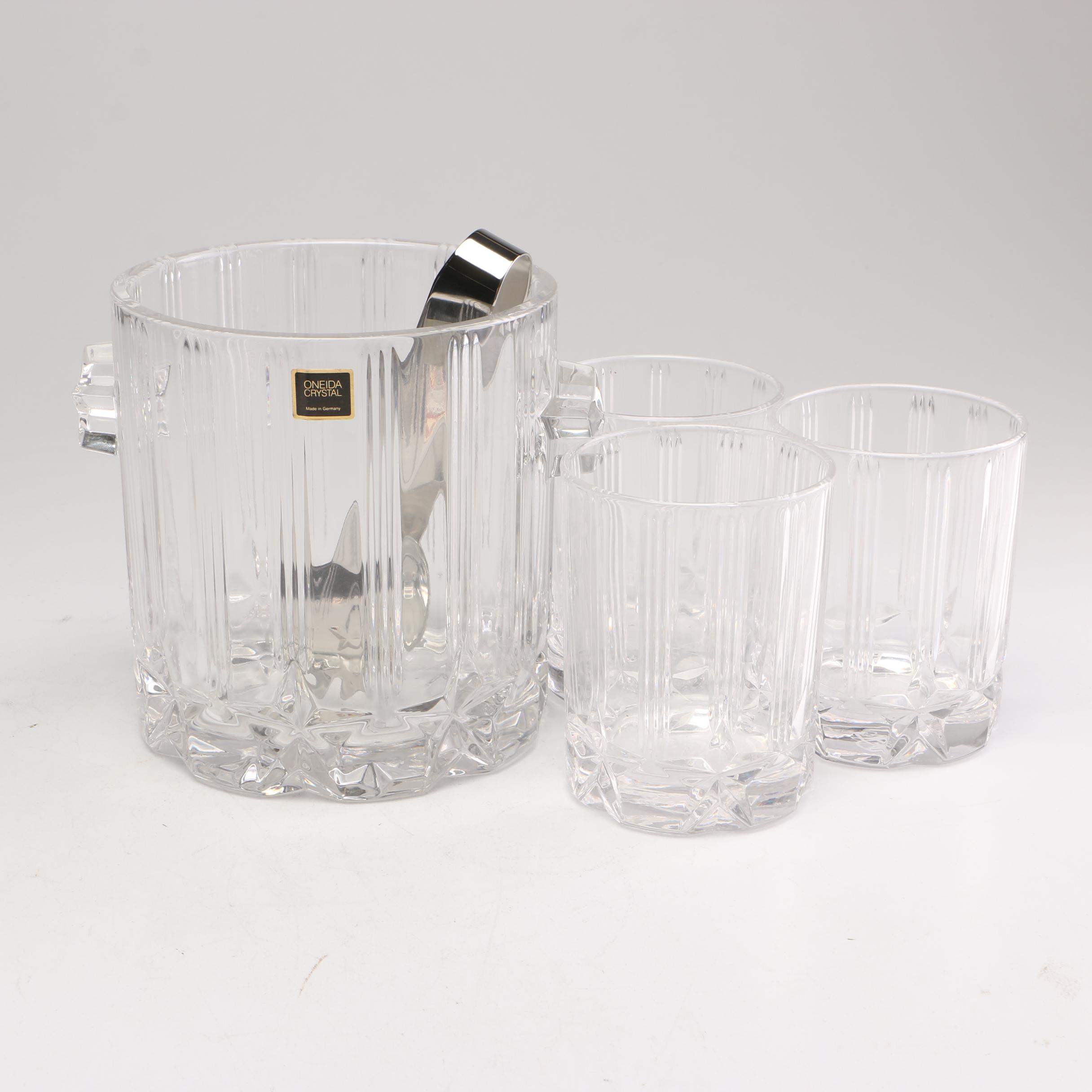 Oneida Crystal "Dallas Cowboys" Old Fashioned Glasses and Ice Bucket | EBTH