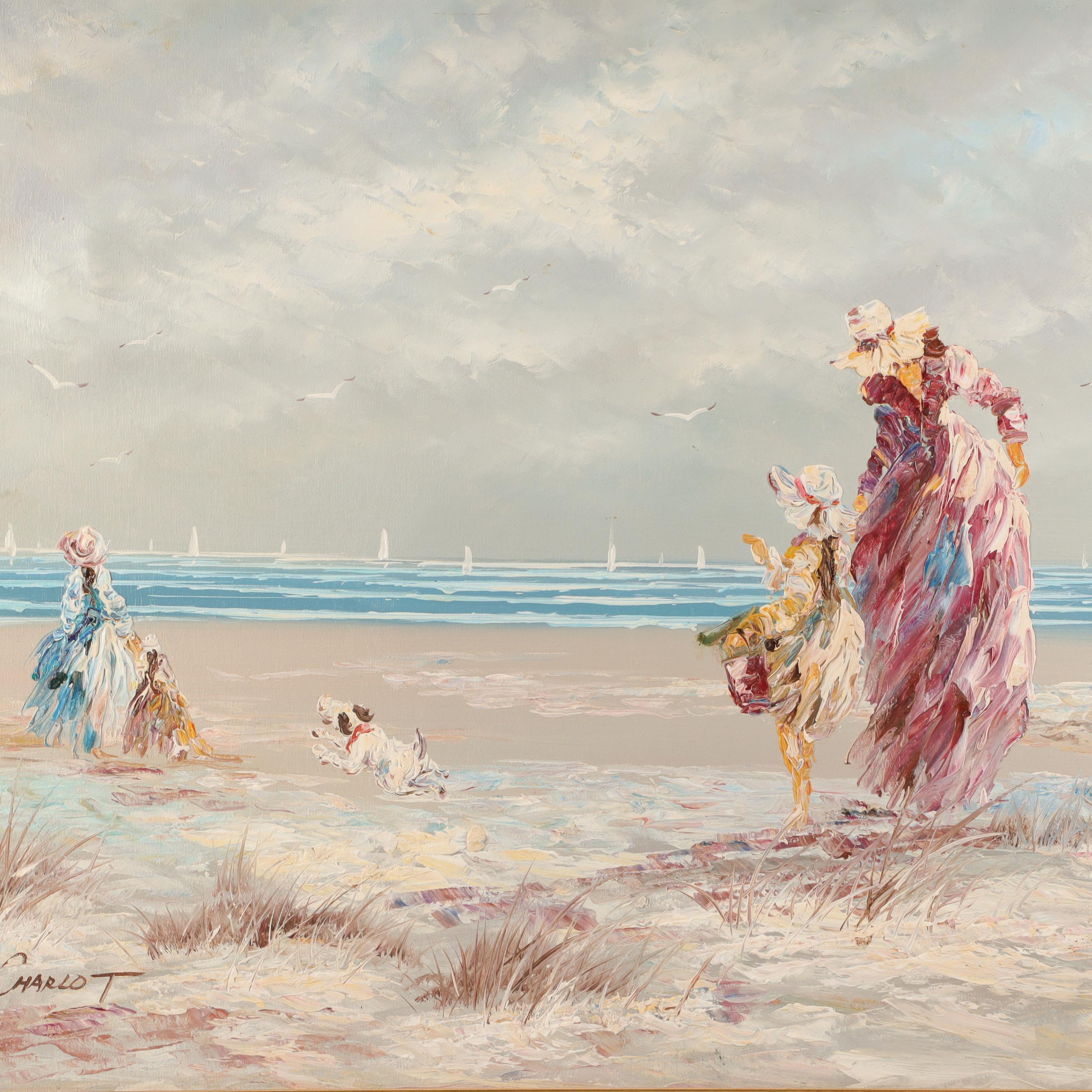 Marie Charlot Oil Painting of Woman and Children at Beach | EBTH