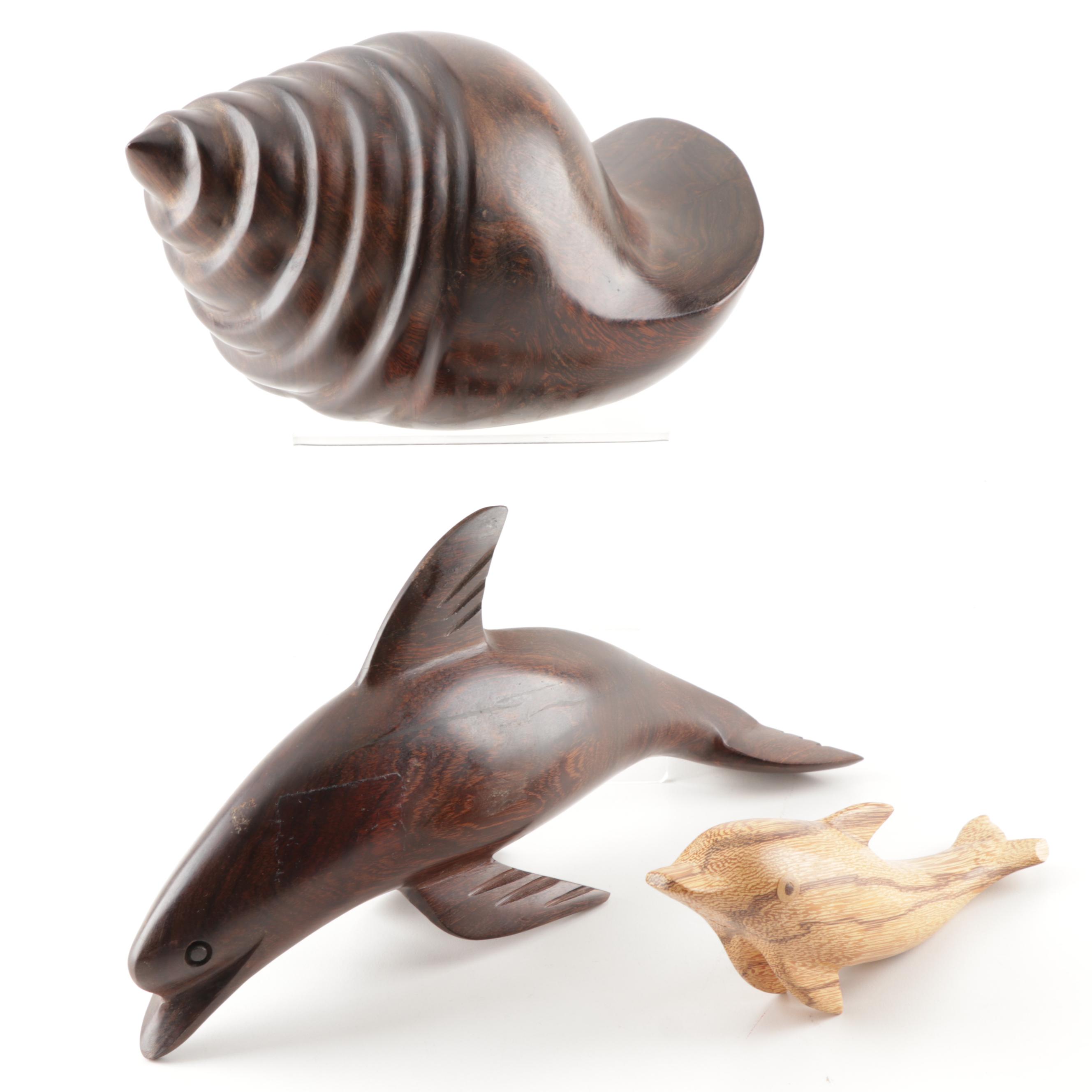 Hand Carved Sea Shell and Dolphin Sculptures | EBTH