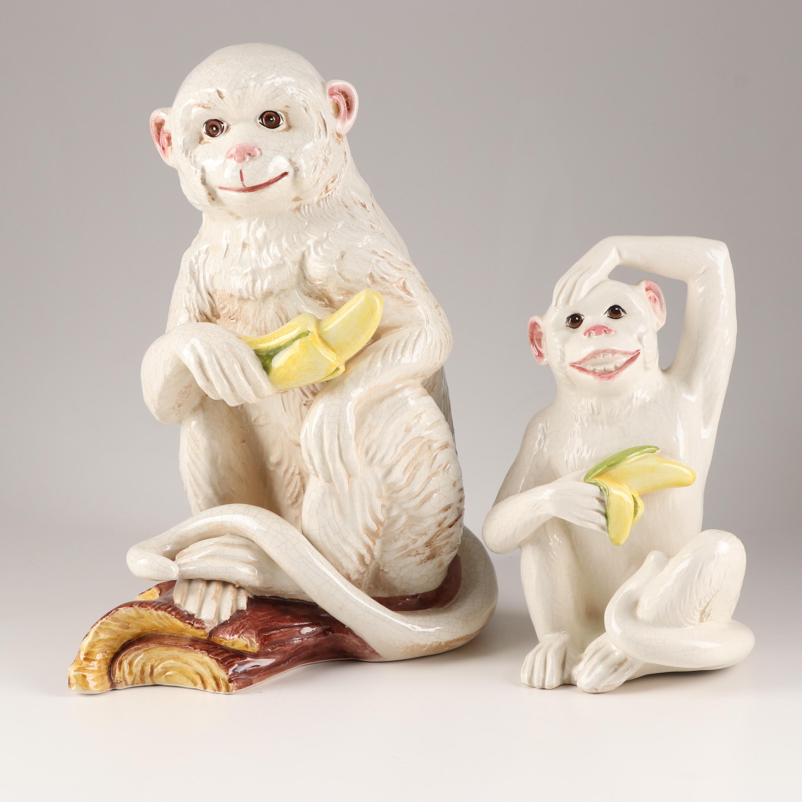 Italian Majolica Glazed Monkey Figurines, Mid 20th Century | EBTH