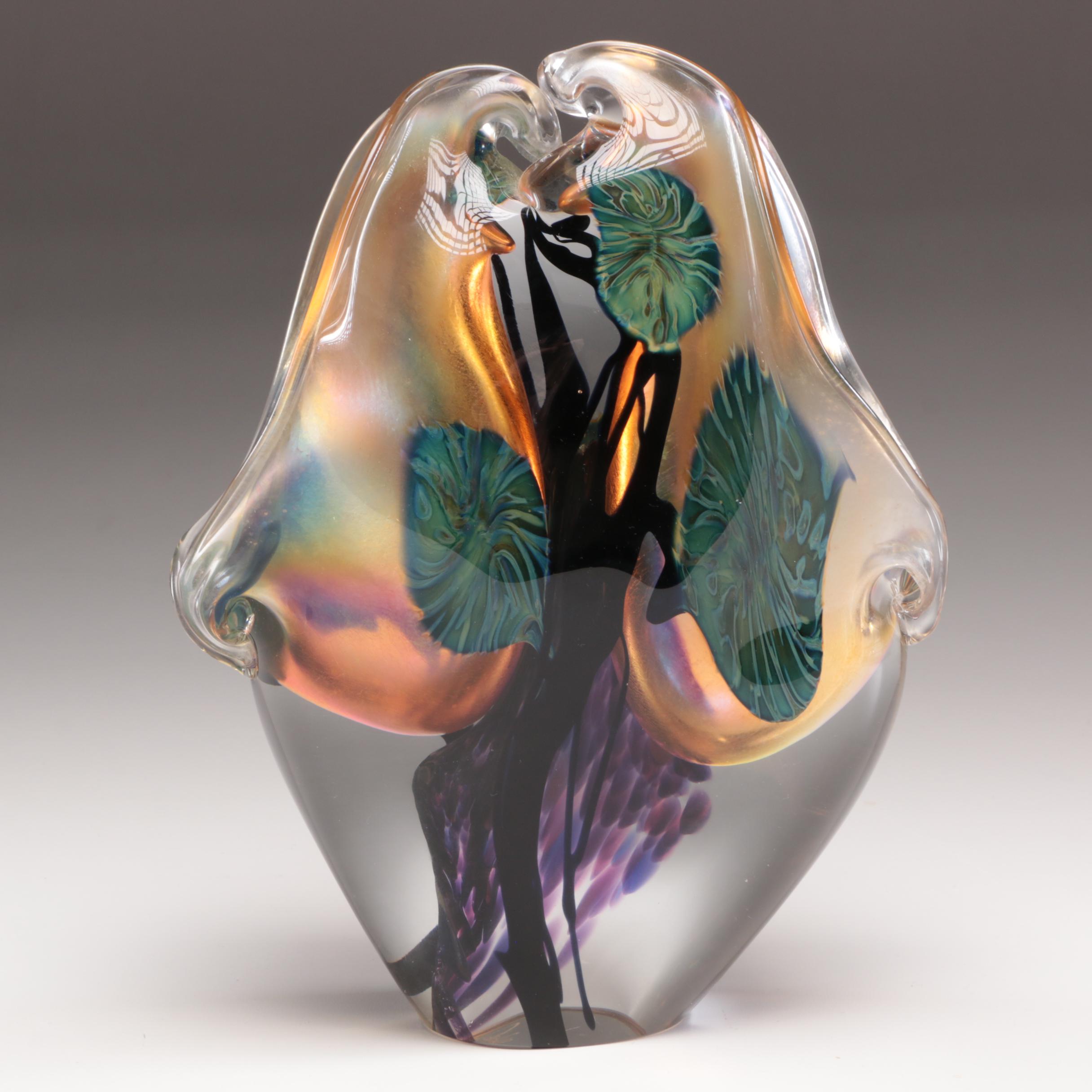 David Lotton Signed Hand-Blown Glass Sculpture Vase, Circa 1970s-1980s ...