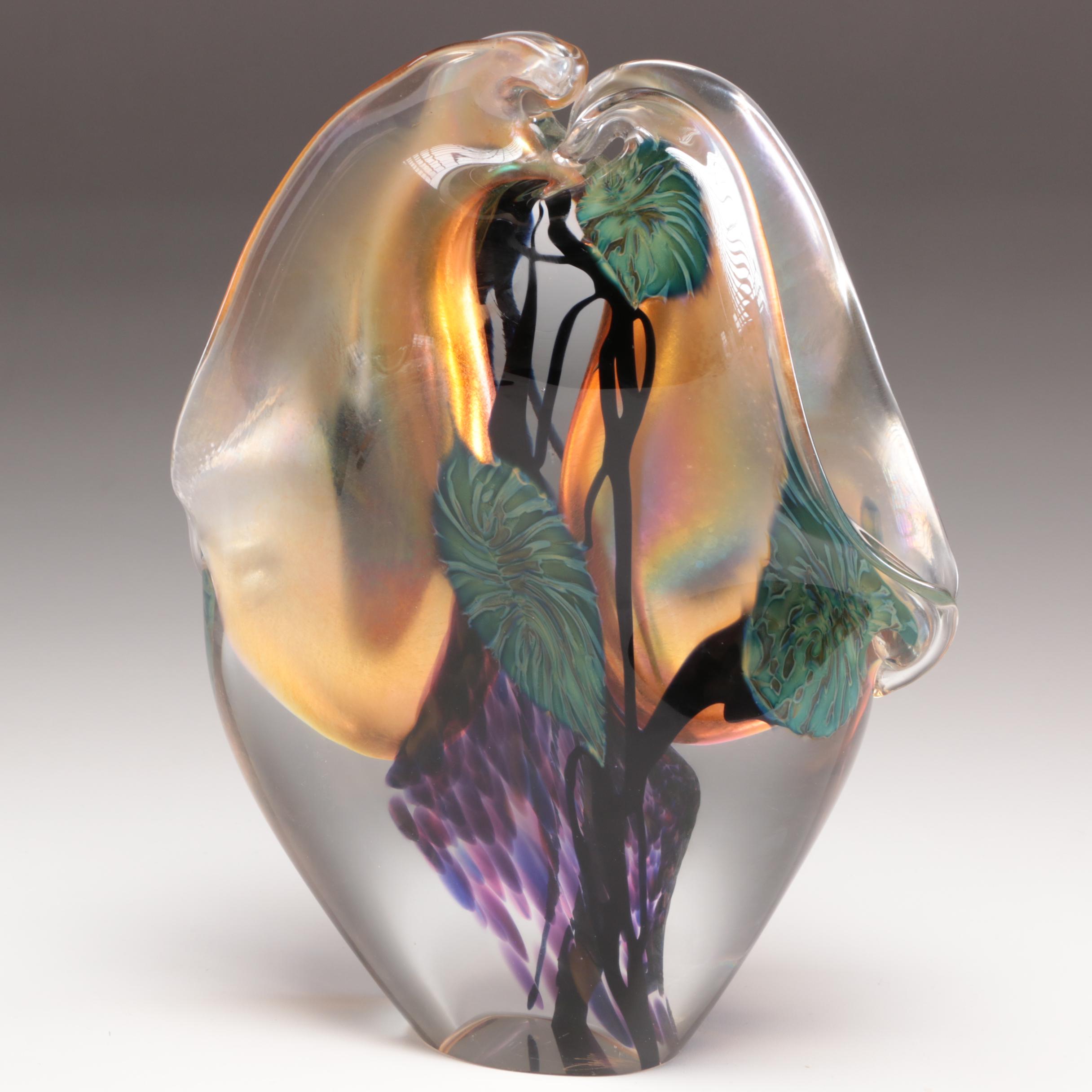 David Lotton Signed Hand-Blown Glass Sculpture Vase, Circa 1970s-1980s ...
