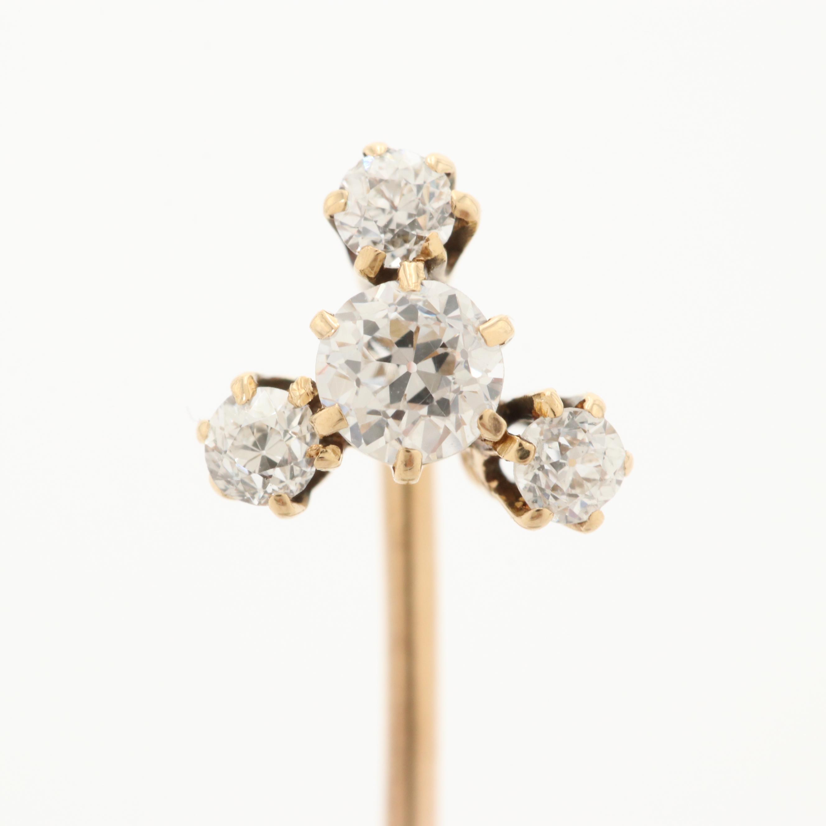 Vintage 14K Yellow Gold Diamond Stick Pin | EBTH