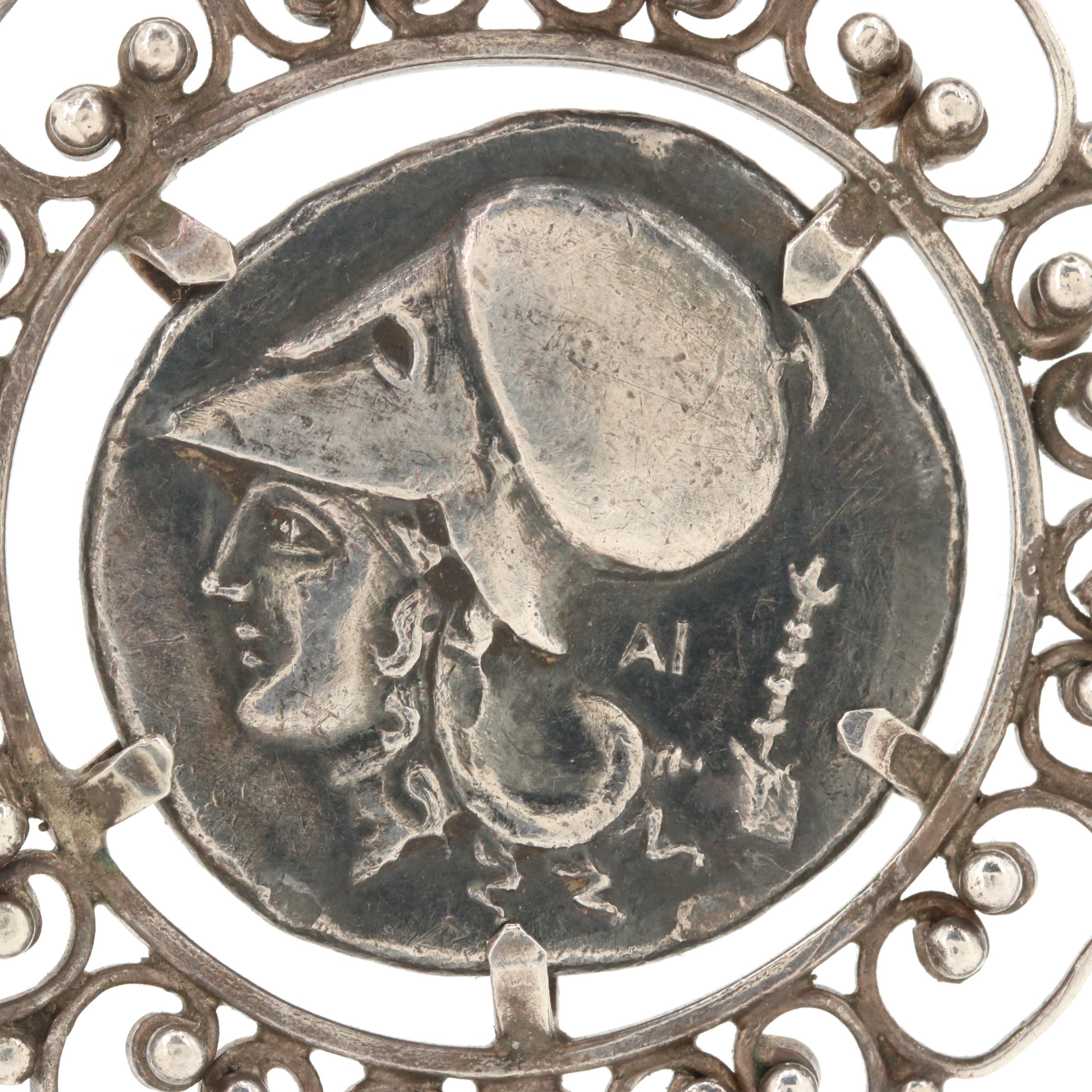 Sterling Bezel with Ancient Greek Silver Tetradrachm Reproduction Coin ...