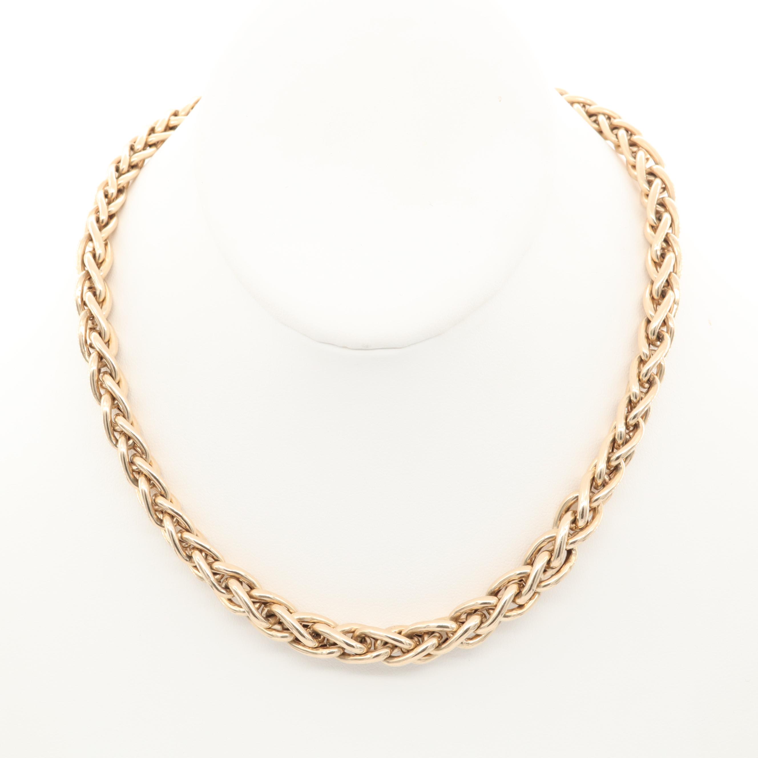14K Yellow Gold Wheat Chain Necklace | EBTH
