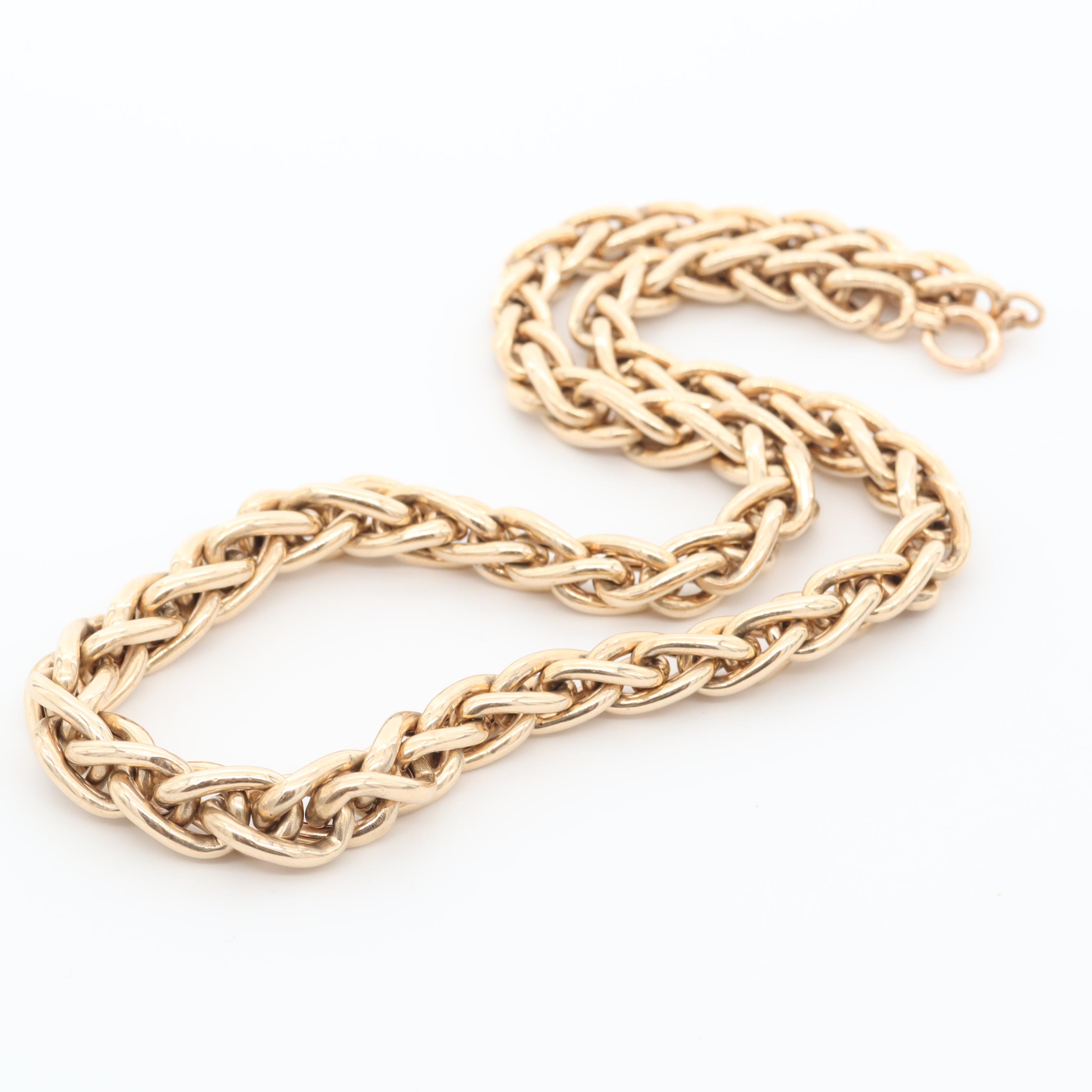14K Yellow Gold Wheat Chain Necklace | EBTH