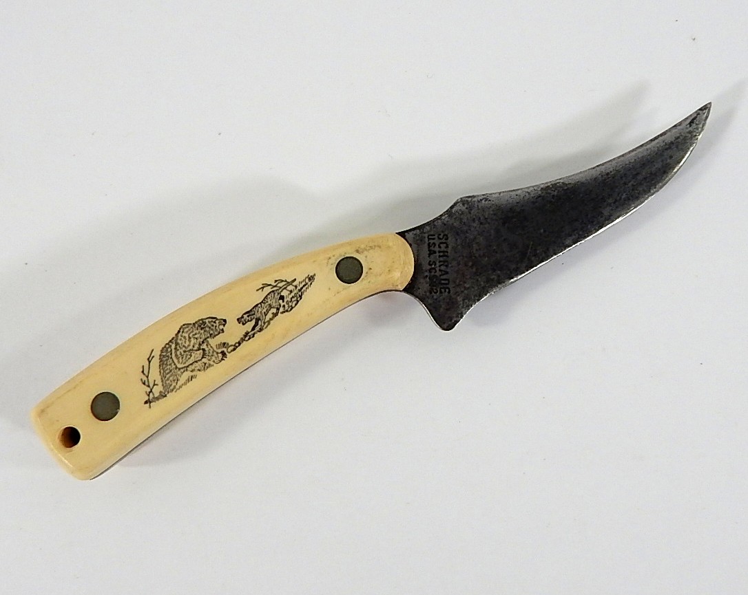 Vintage Schrade Scrimshaw Sharp Finger Hunting Fixed Blade Knife with ...