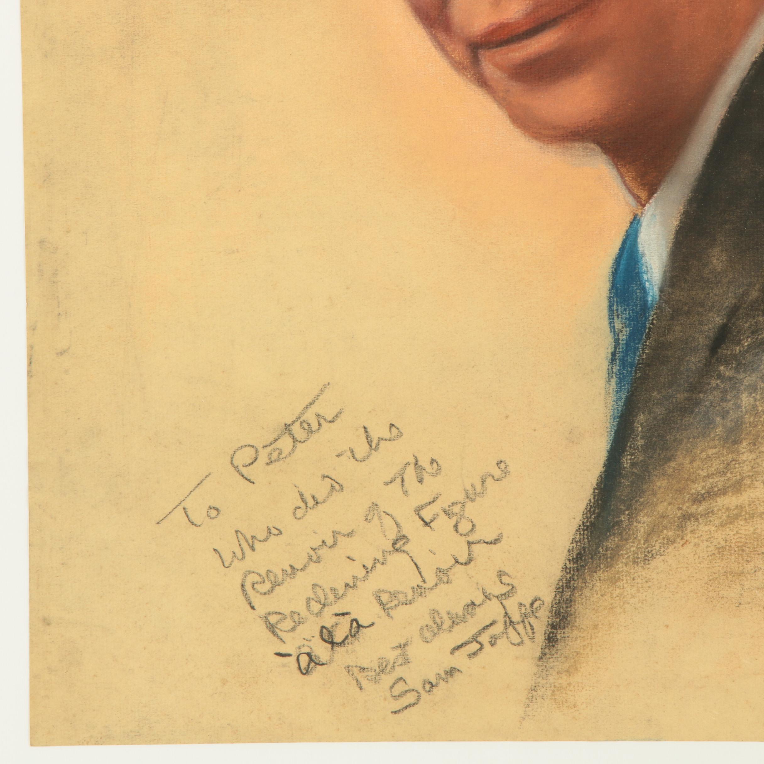 Peter Driben Portrait Pastel Drawing of Artist Sam Jaffe with Autograph ...