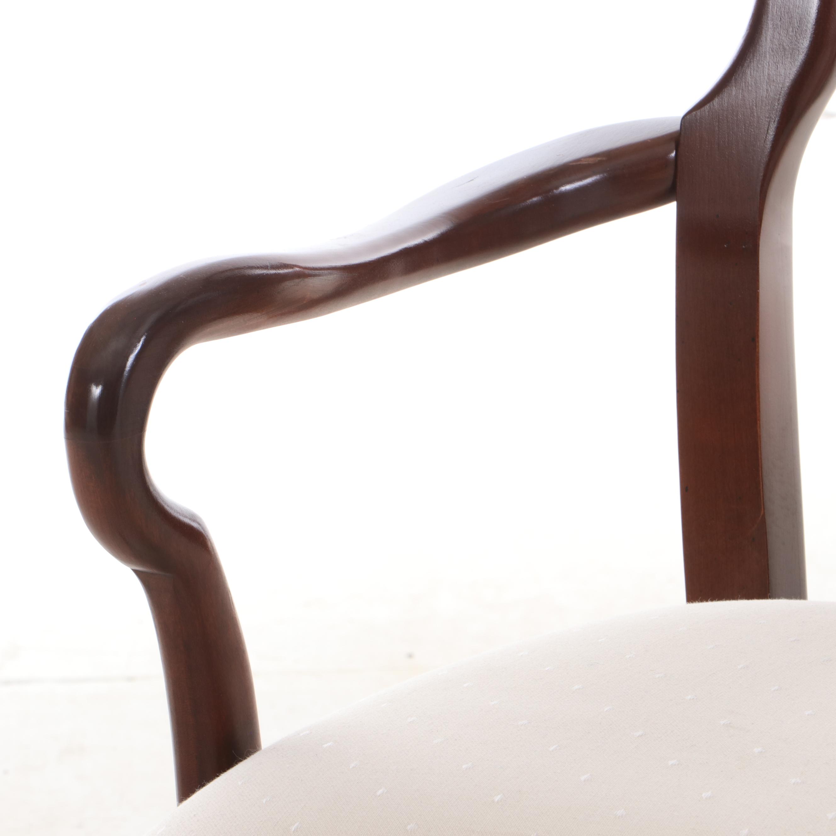 Queen Anne Style Thomasville Cherry Upholstered Fiddle Back Chairs ...