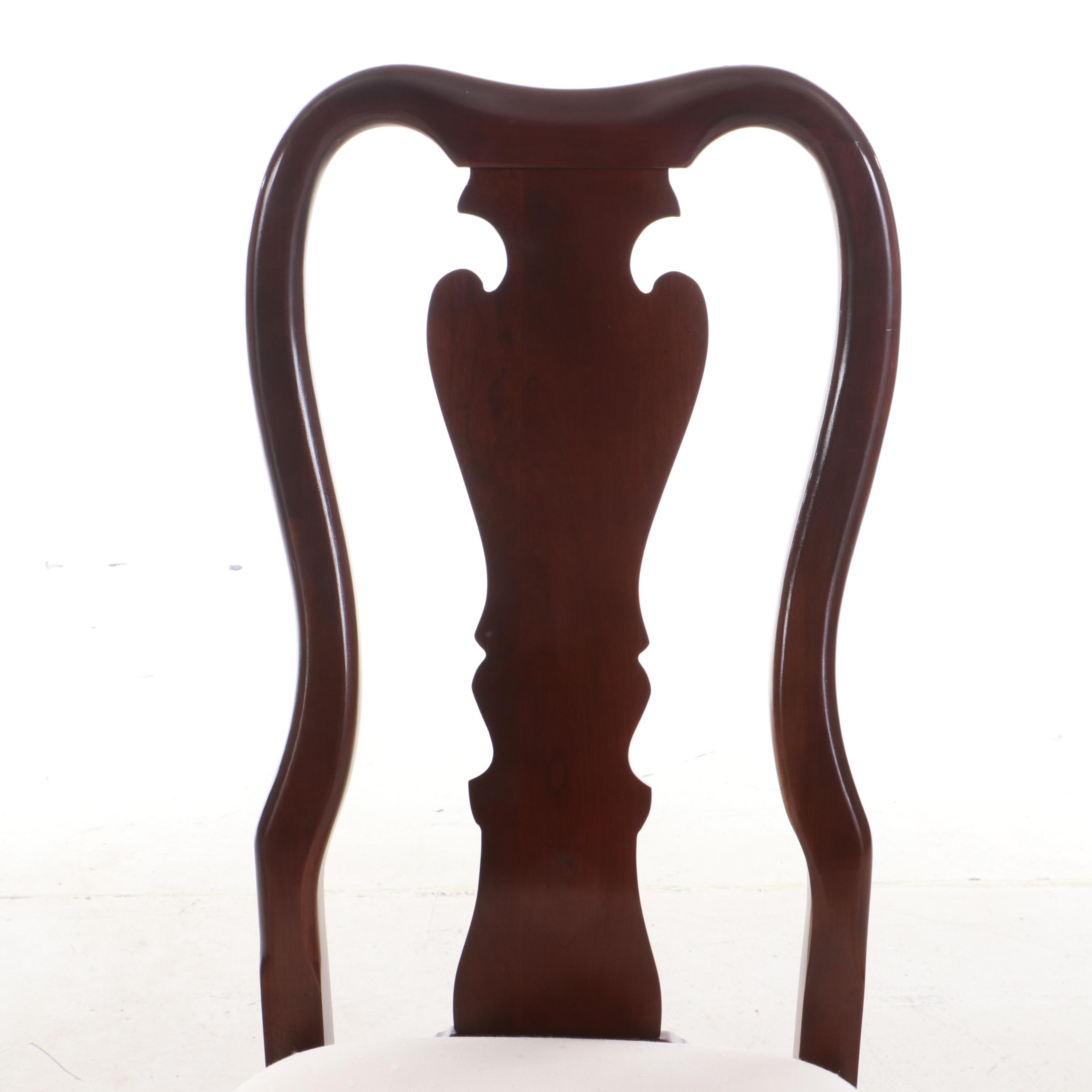 Queen Anne Style Thomasville Cherry Upholstered Fiddle Back Chairs ...